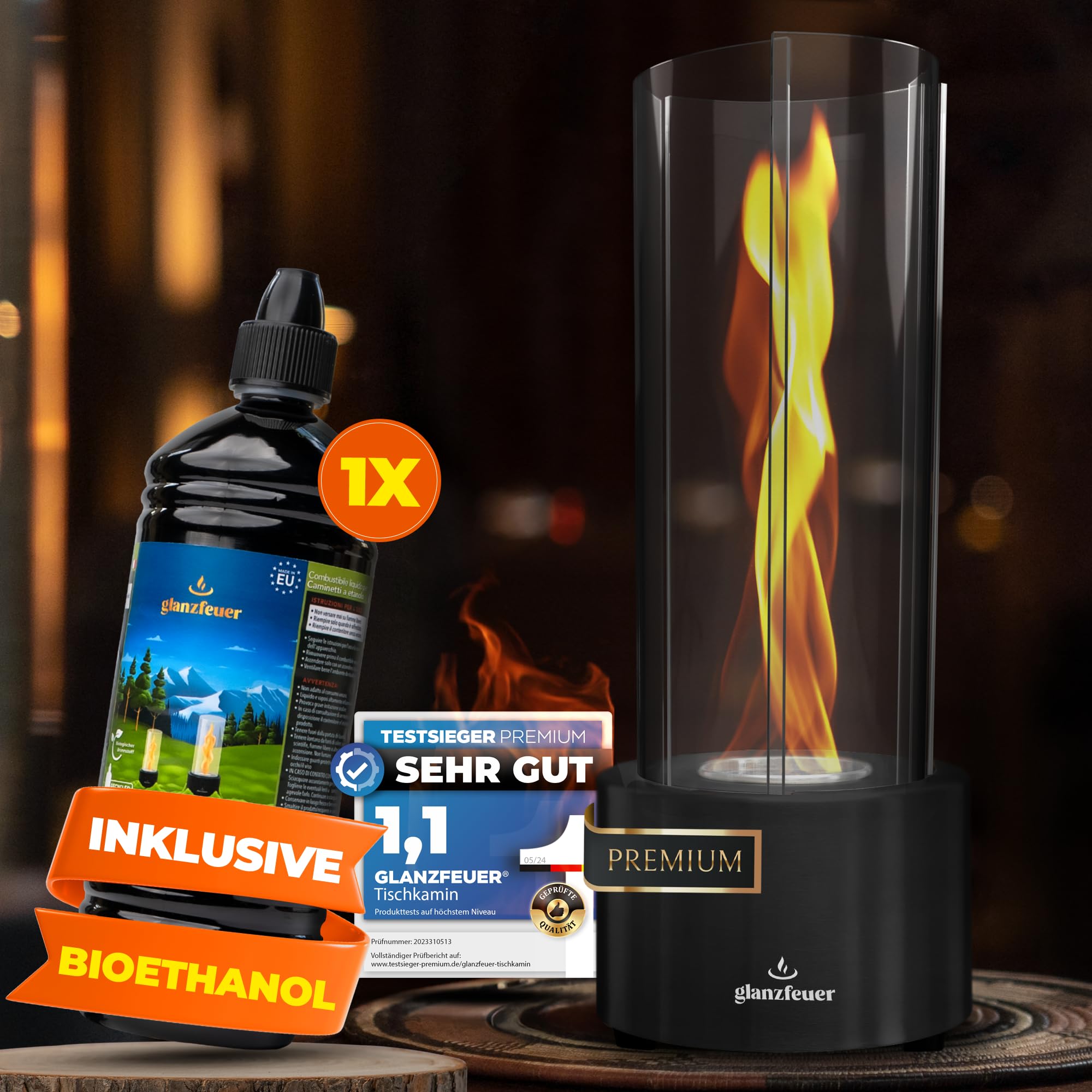GLANZFEUER® Tischkamin - Premium Bio Ethanol Tischkamin - Tischfeuer ...
