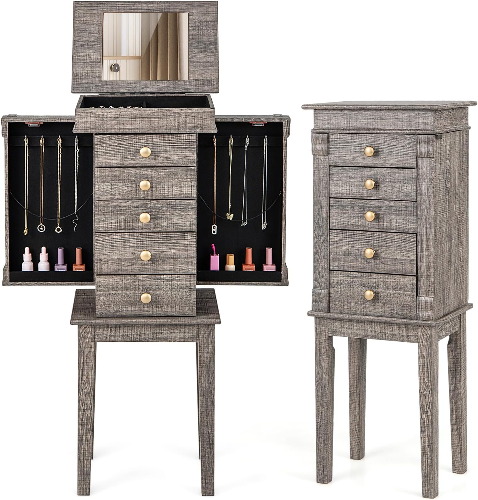 Amazon.com: LOKO Standing Jewelry Cabinet, Jewelry Organizer Box With 5 ...