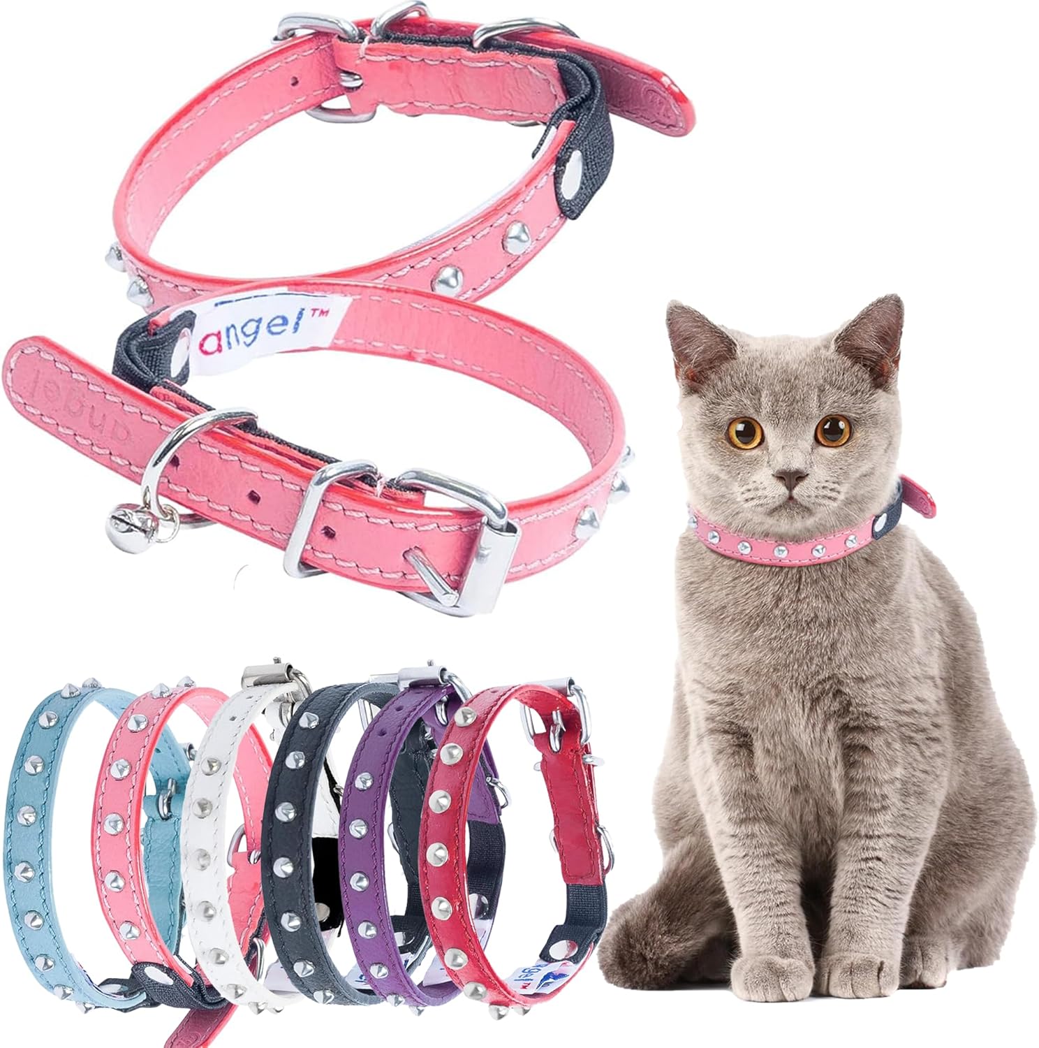 Pet Supplies : Studded Cat Collar, Genuine Leather Kitten Collar ...