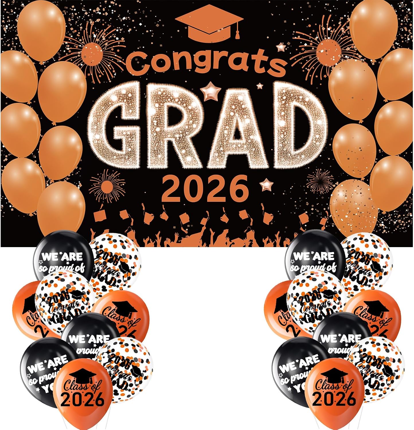 Amazon.com: Black Orange Graduation Decorations Class of 2026 Banner ...