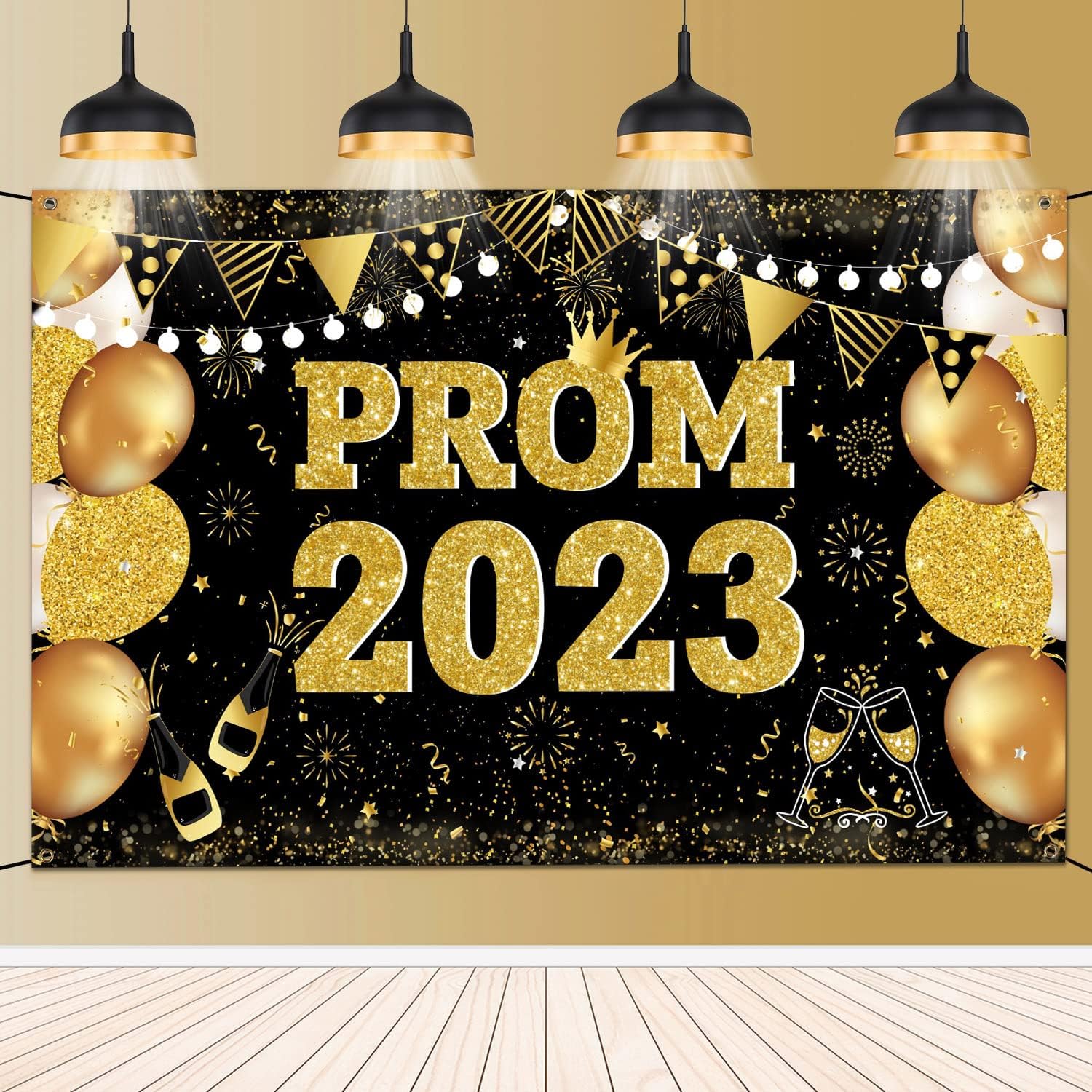 Amazon.com : Large 71" X 43" Black Gold Prom Backdrop 2023, Prom ...