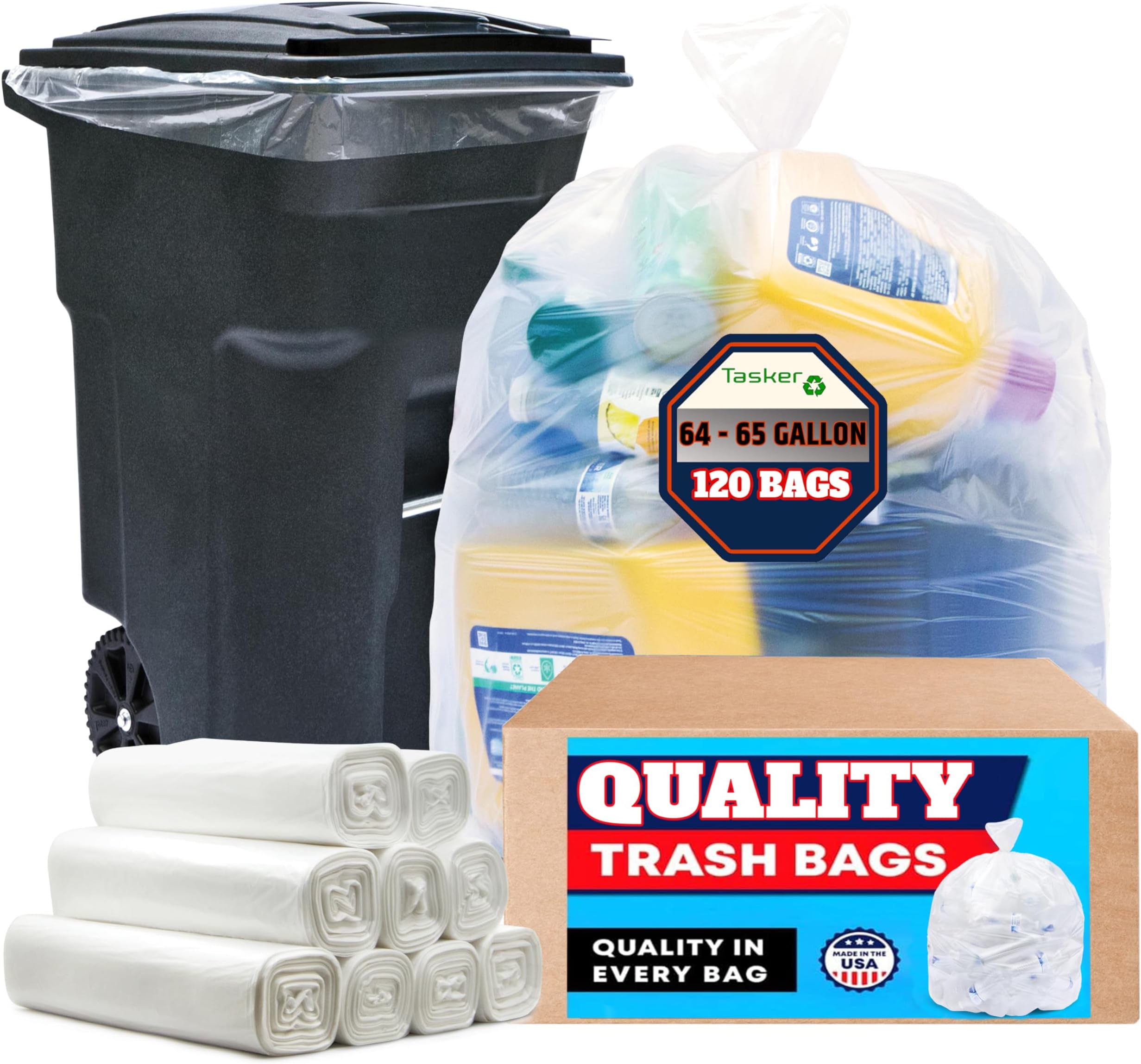 Amazon.com: 55 Gallon Clear Trash Bags, (50 Bags w/Ties) Large Clear ...