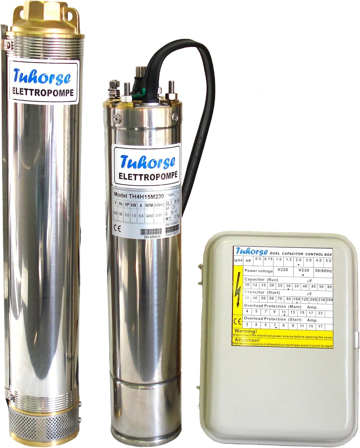 Tuhorse 2HP Submersible Well Pump Set - 450ft Maxhead, 22gpm Max in ...