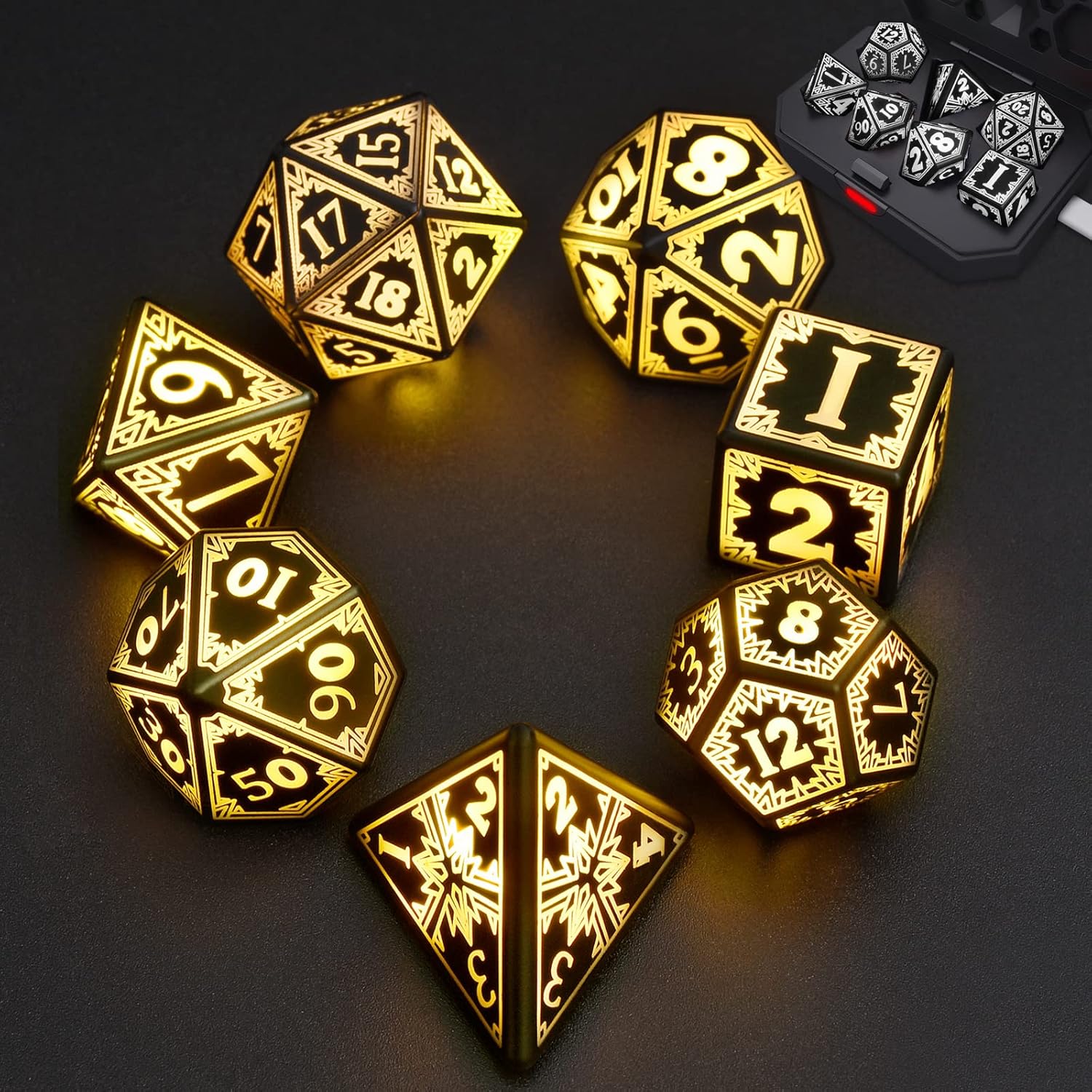 Amazon.com: Rechargable DND Dice Set, Light Up Dice, 7PCS Glowing LED ...