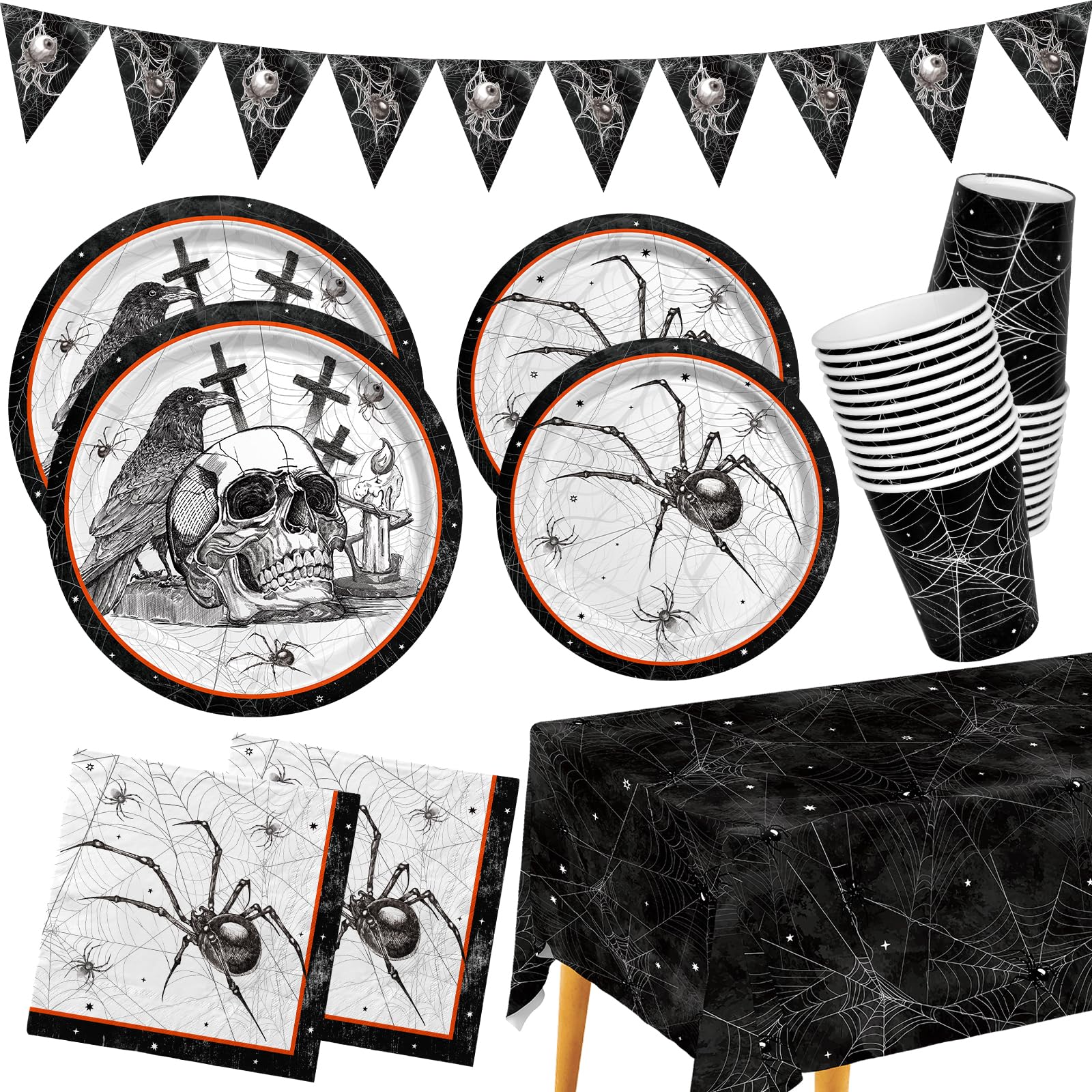 Amazon.com: Spider Webs Halloween Party Supplies - Featuring Skull ...