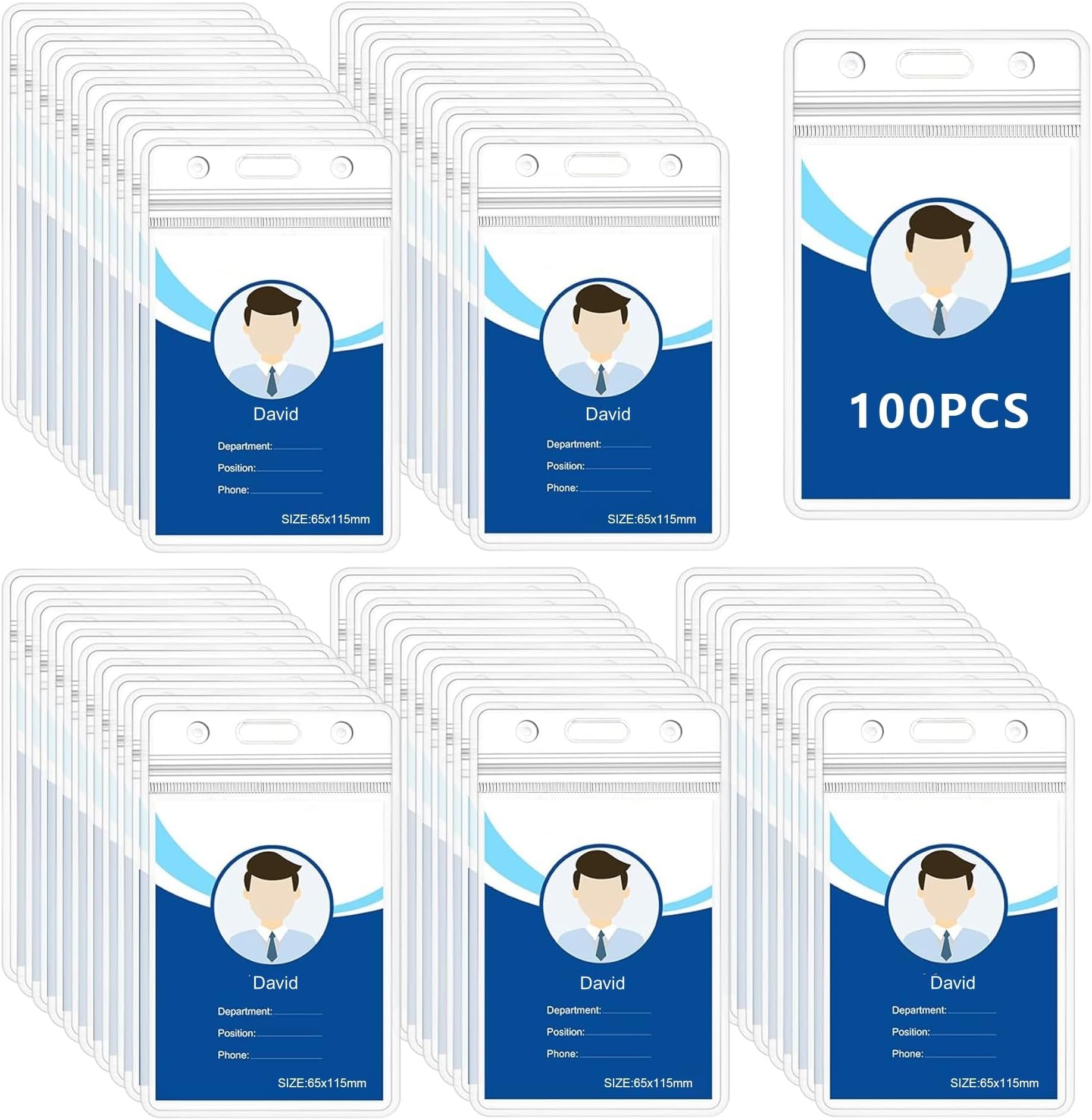 50pcs Plastic Card Holder for Lanyard, Vertical Clear ID Card Holders ...