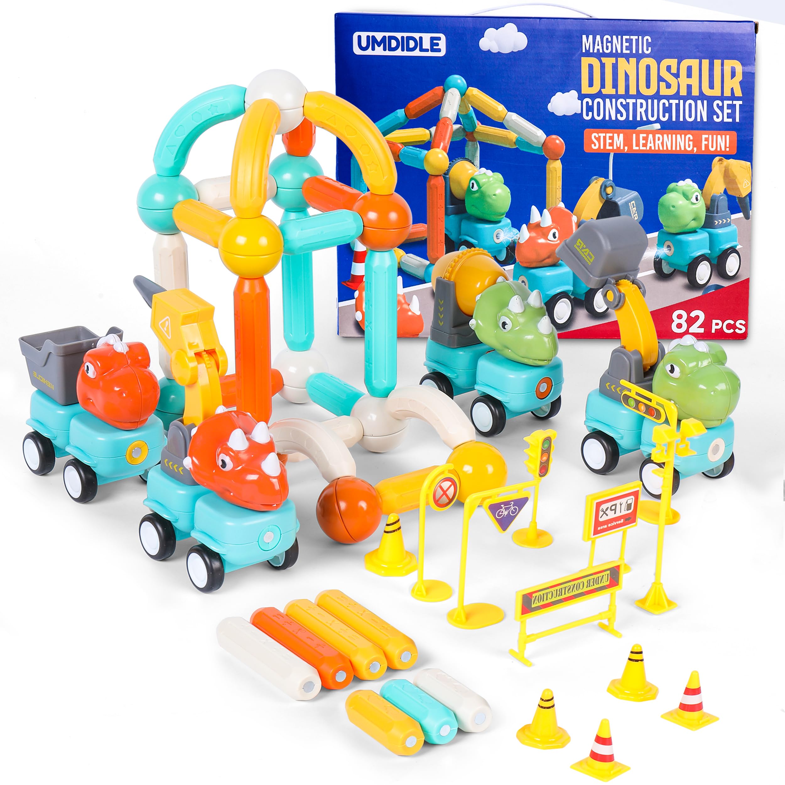 Amazon.com: UMDIDLE 82pcs Magnetic Dinosaurs Construction Set, Magnet ...