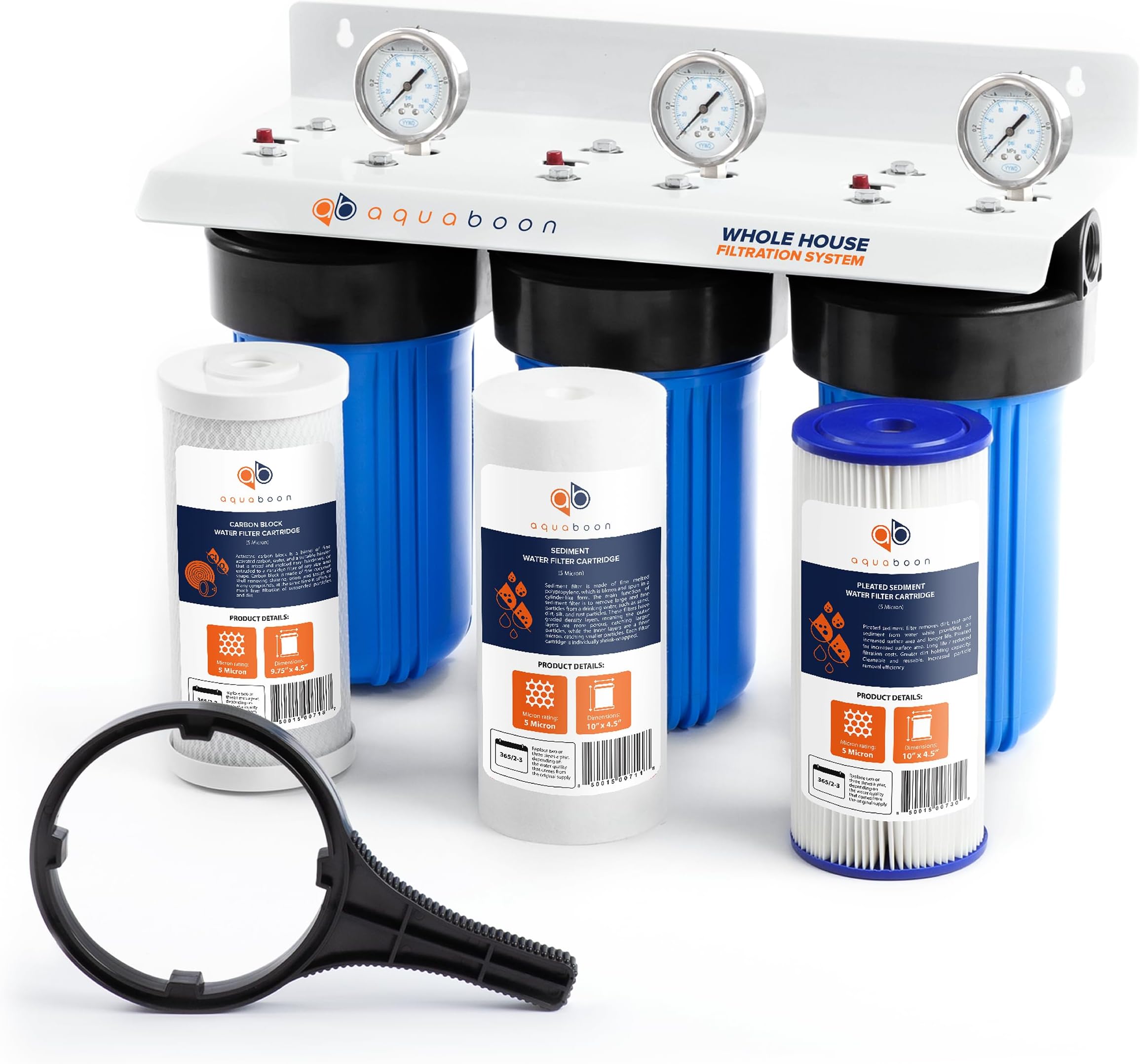 Aquaboon 20" 3 Stage Whole House Water Filtration System with Big ...