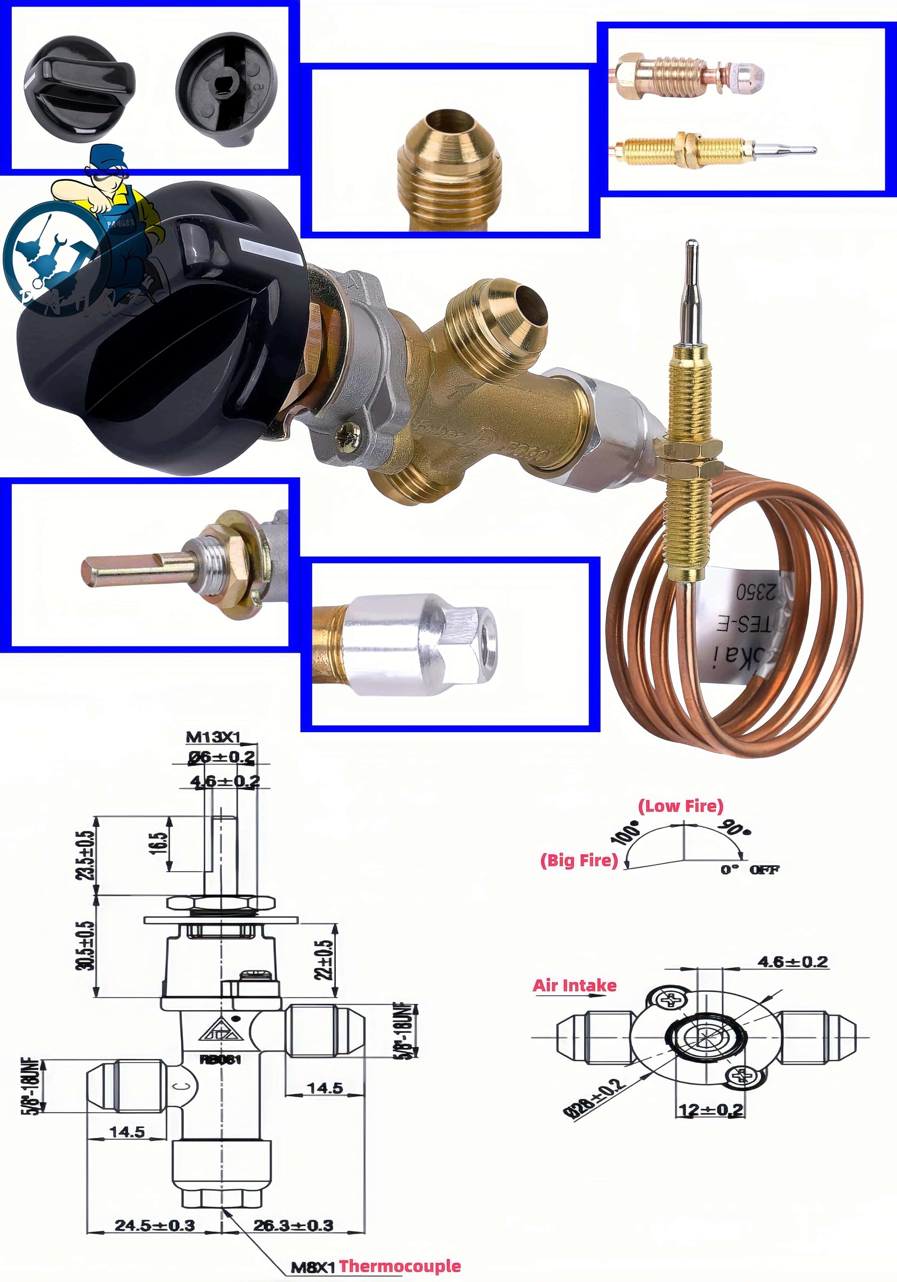 Gas Valve Kit WADEO Fire Pit Control Valve Kit - Low Pressure Propane ...
