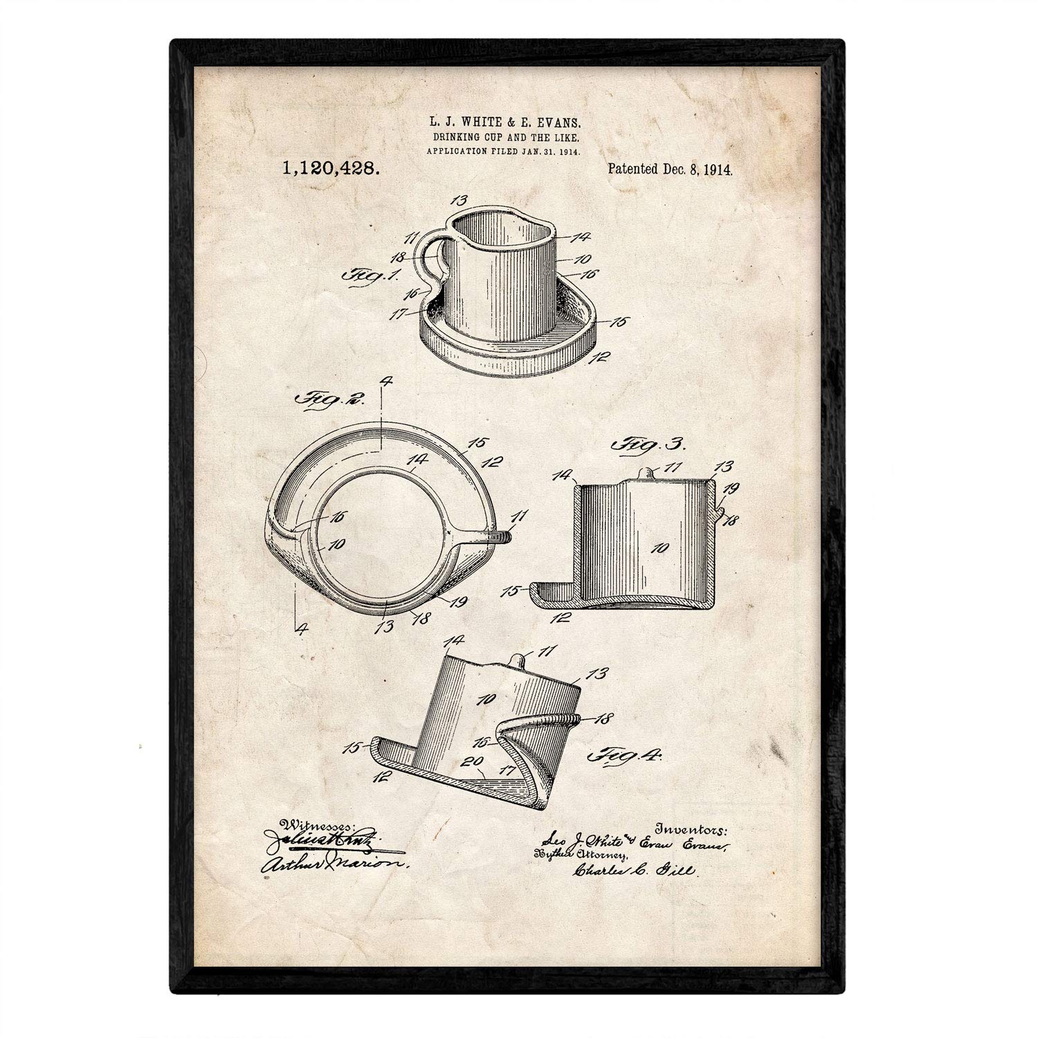 Nacnic Cup Poster with patent design. Sheet with old design patent in ...