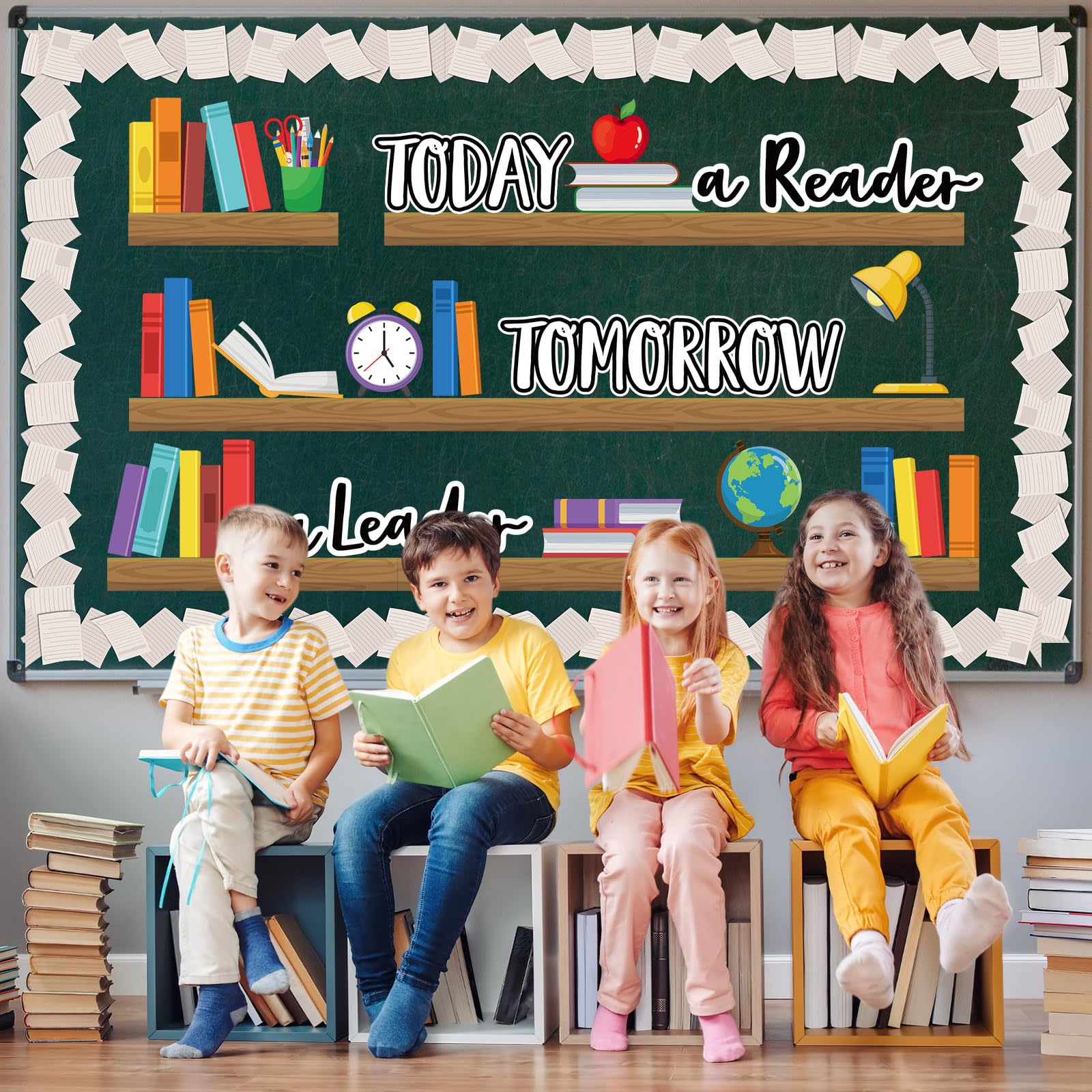 Snapklik.com : Bookshelf Bulletin Board Set Today A Reader Tomorrow A ...