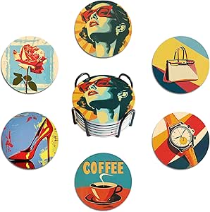 Amazon.com: Celercrownv 1950's American Art Retro Coasters Set of 6 ...