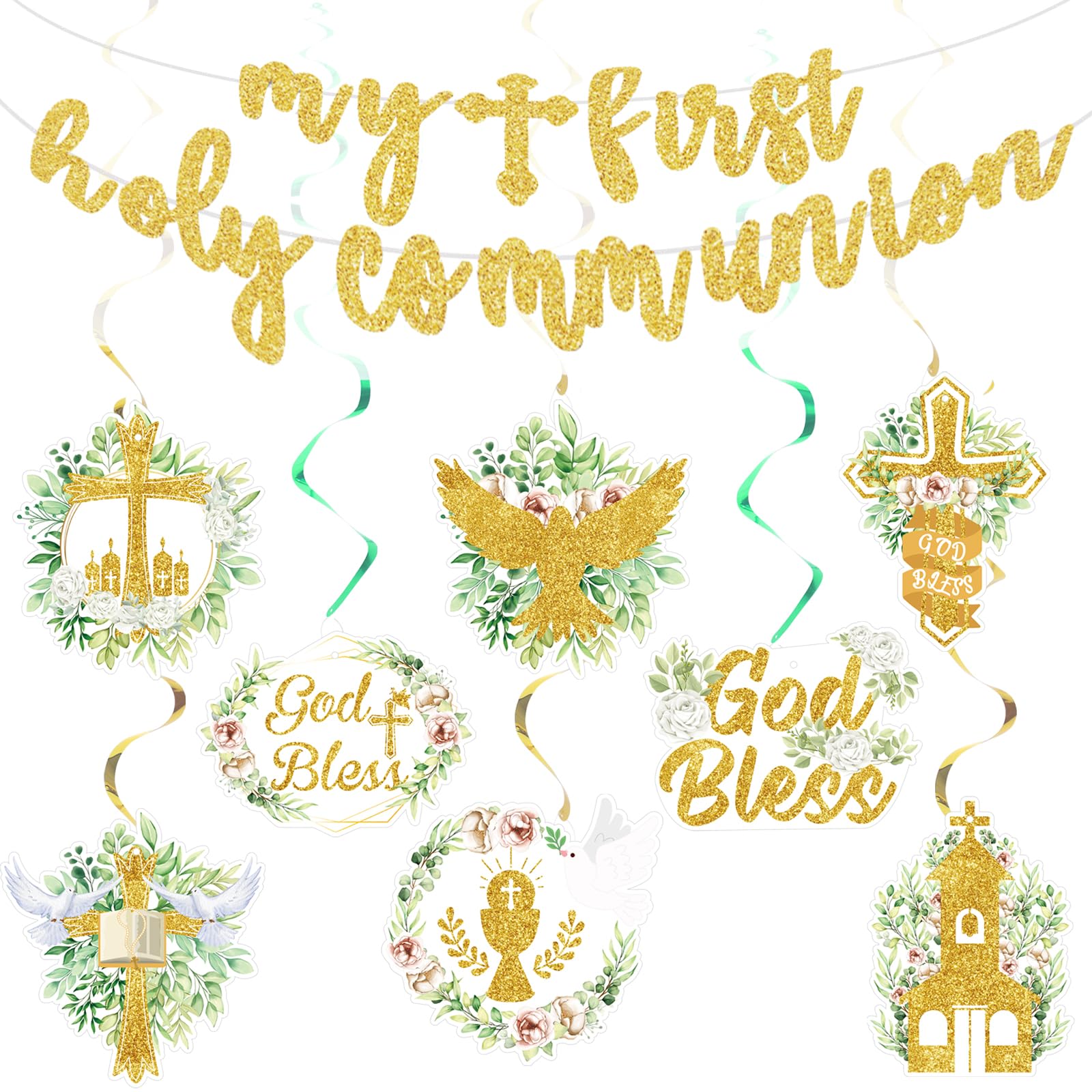 Buy First Communion Decorations Gold Glitter My First Holy Communion ...