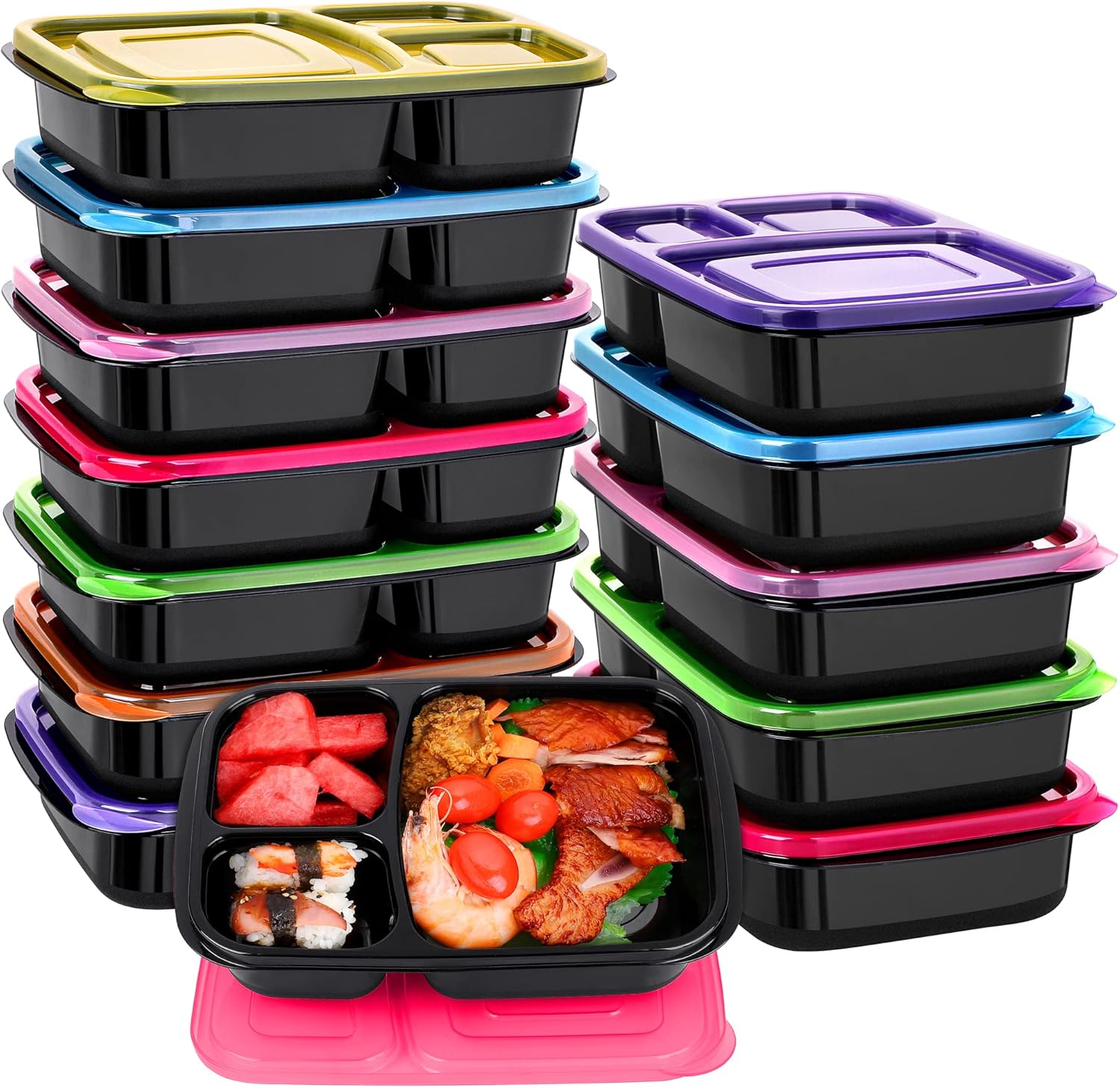 Amazon.com: Aodaer 12 Packs 3-Compartment Reusable Snack Box Bento ...