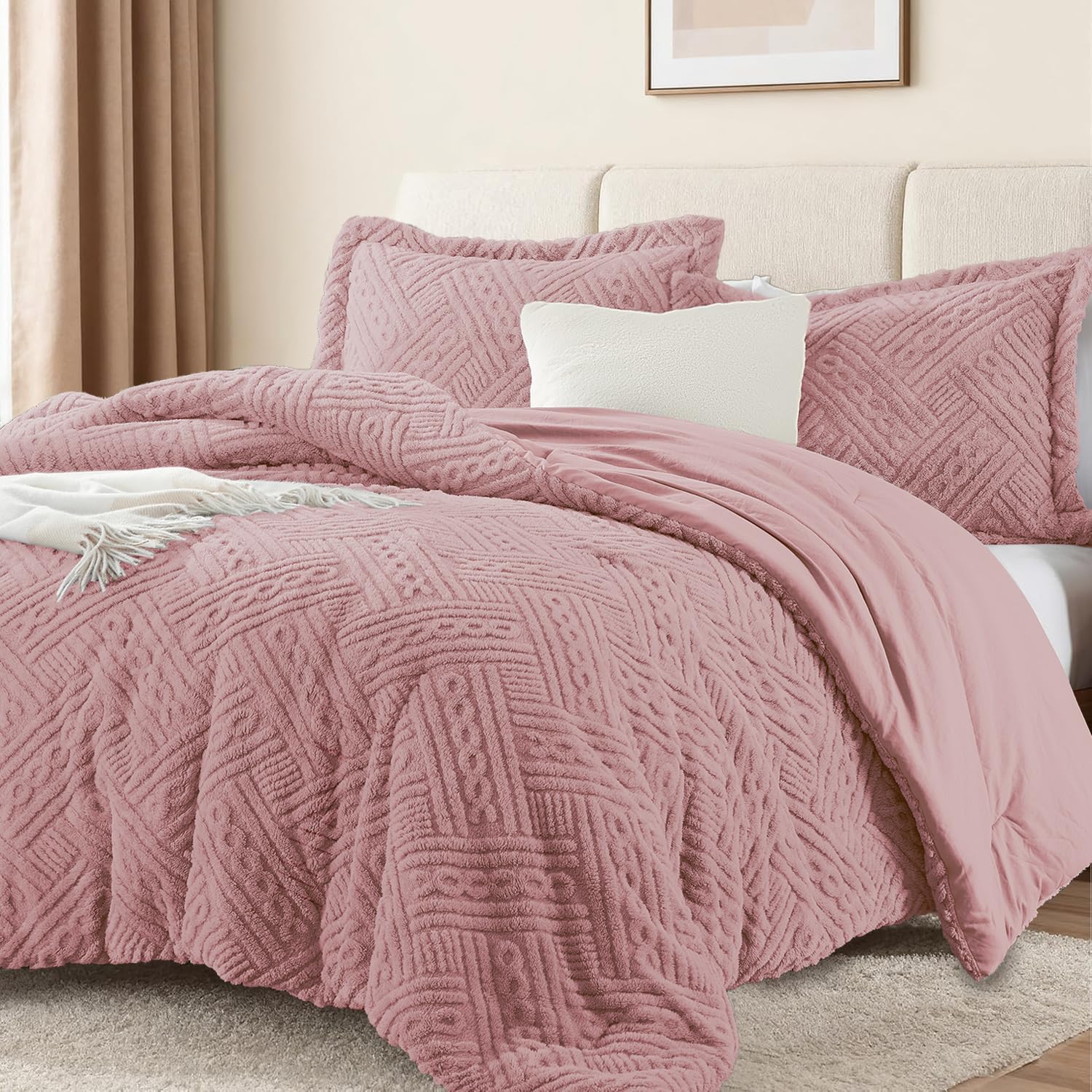 Amazon.com: Homelike Moment Fluffy Twin Size Comforter Set - Pink Warm ...