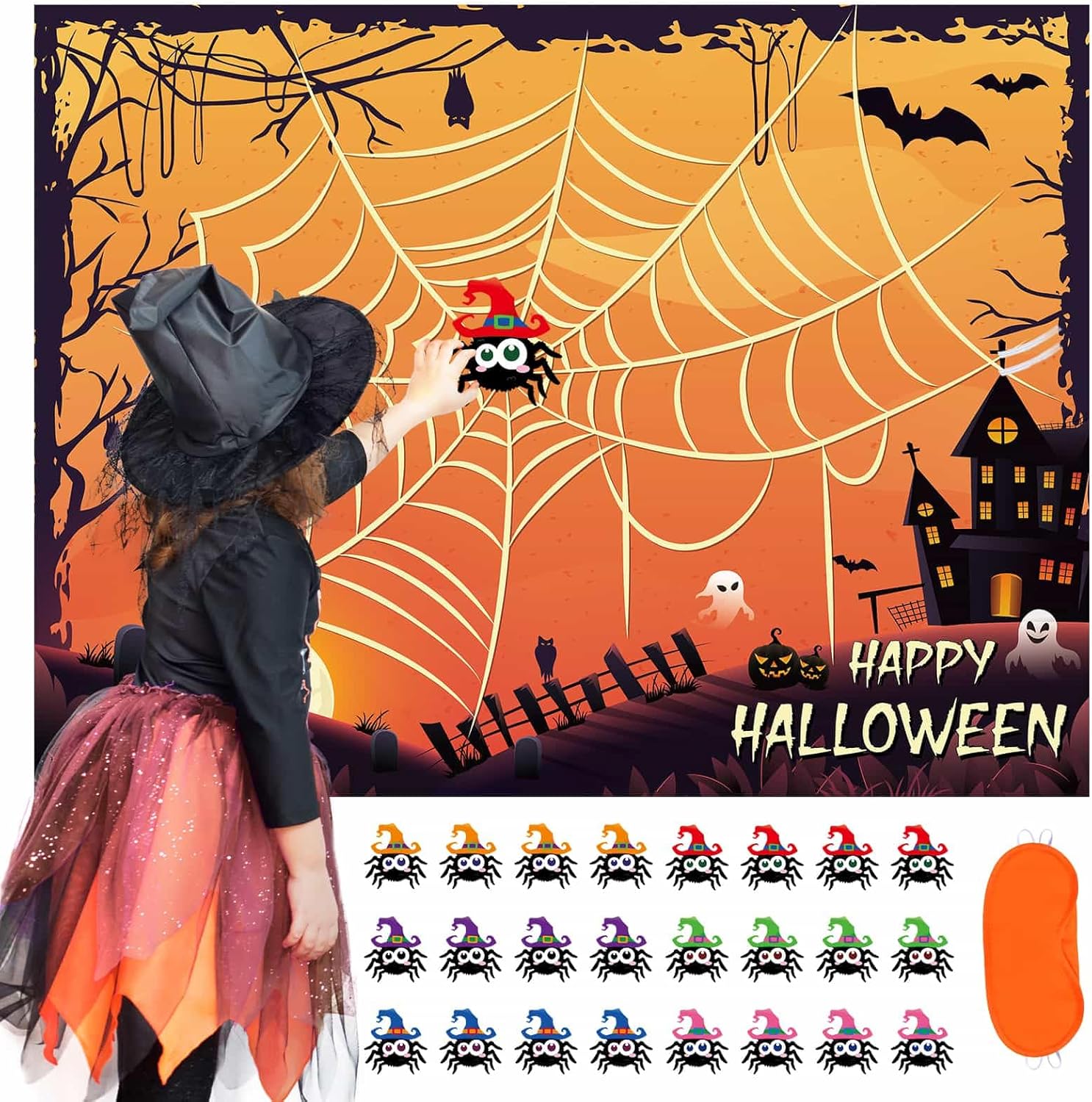 Amazon.com: WERNNSAI Pin The Spider on The Web - Halloween Party Games ...