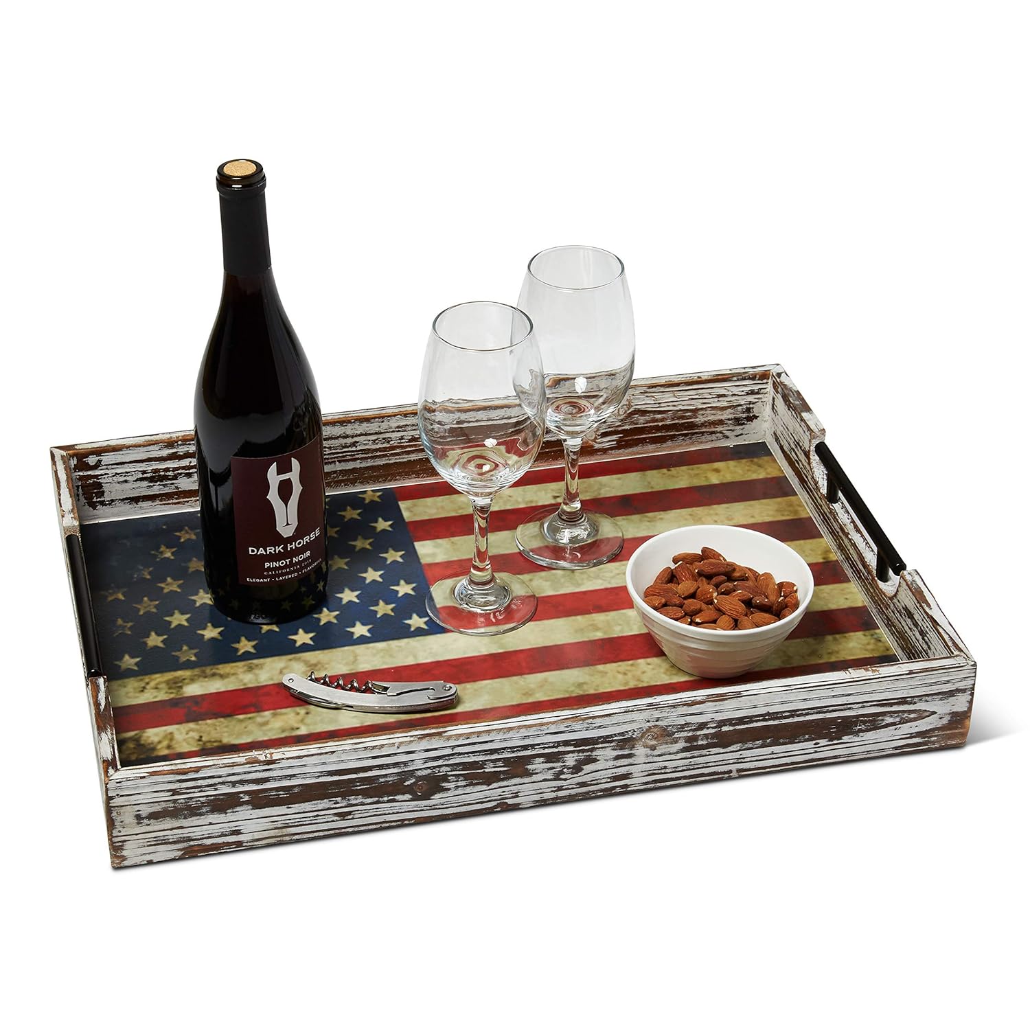 Envdex American Flag Serving Tray - 20" - Rustic Wooden Ottoman Tray ...