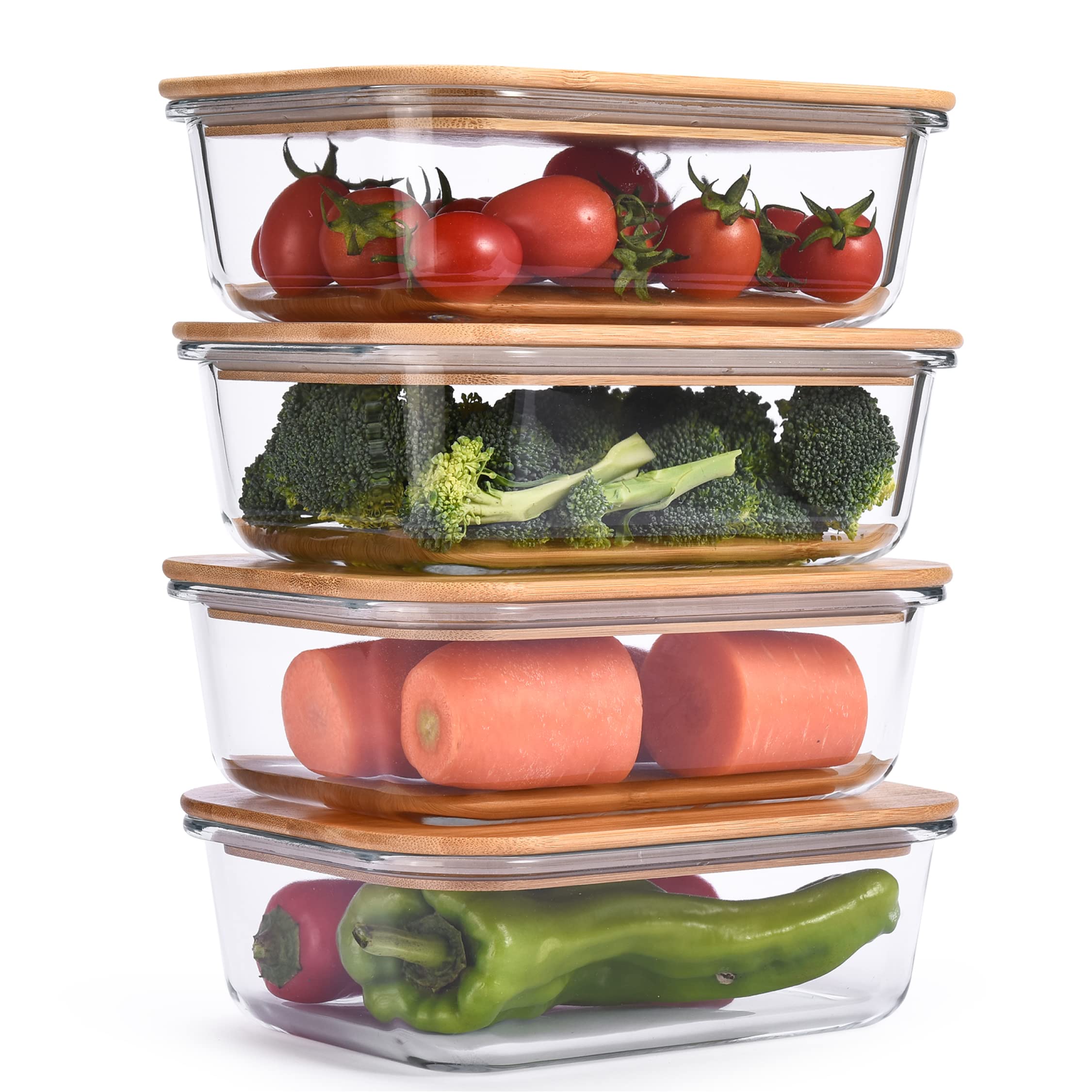 Amazon.com: Vdomus Glass Food Storage Containers with Bamboo Lids (Pack ...