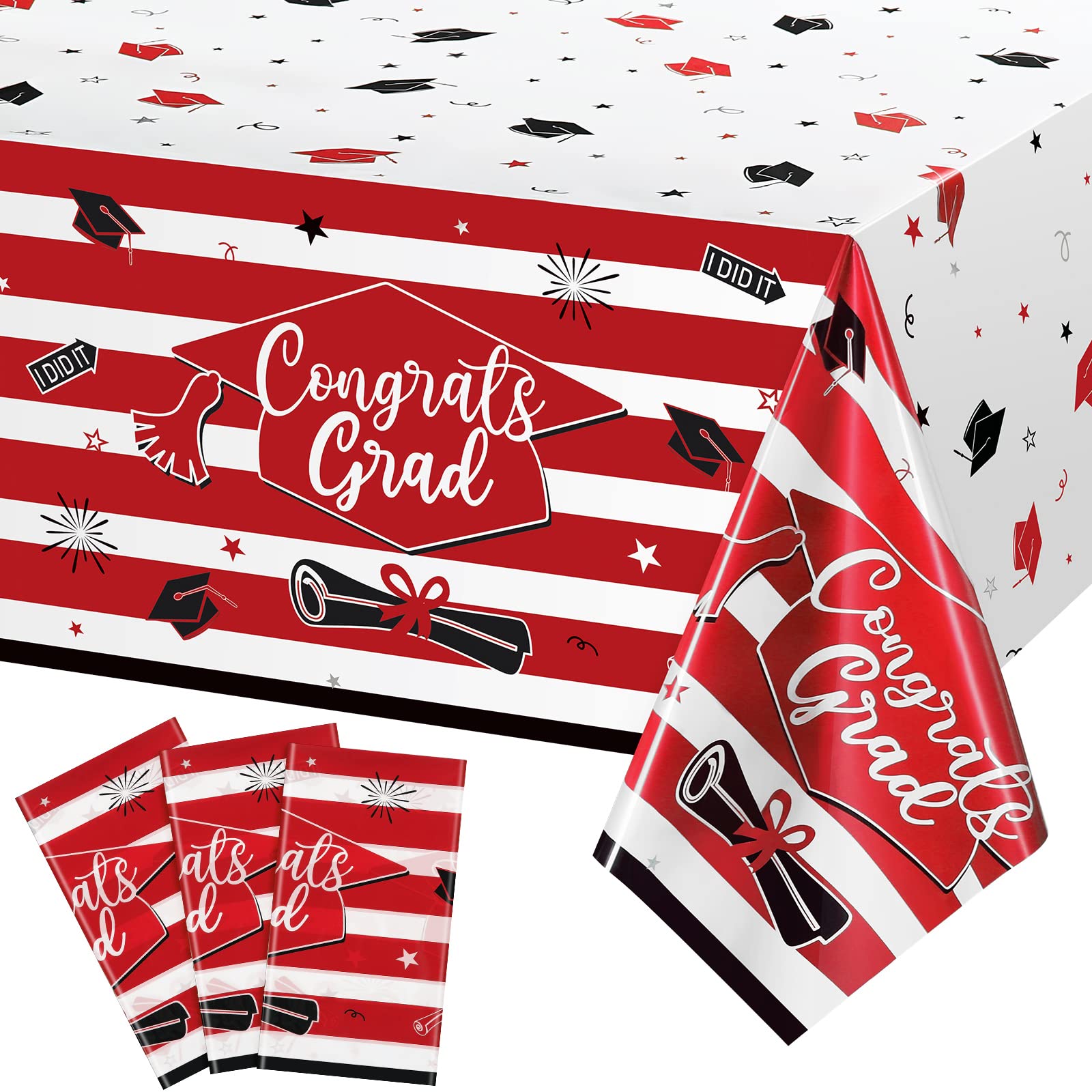 Amazon.com: Tegeme 3 Pieces Graduation Tablecloths Plastic Congrats ...