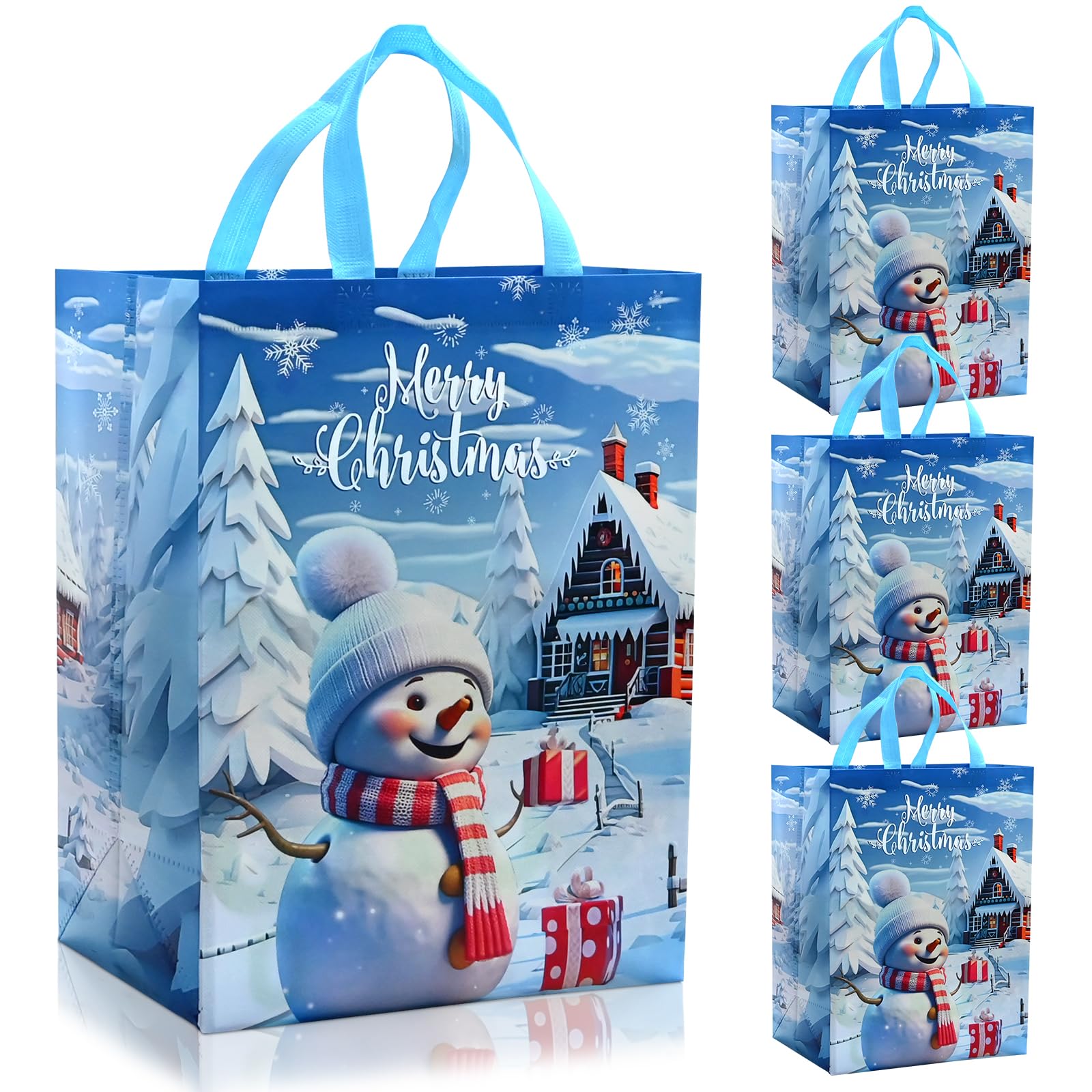 Christmas Tote Bags - 4 Pack Large Christmas Bags with Cute Snowman ...