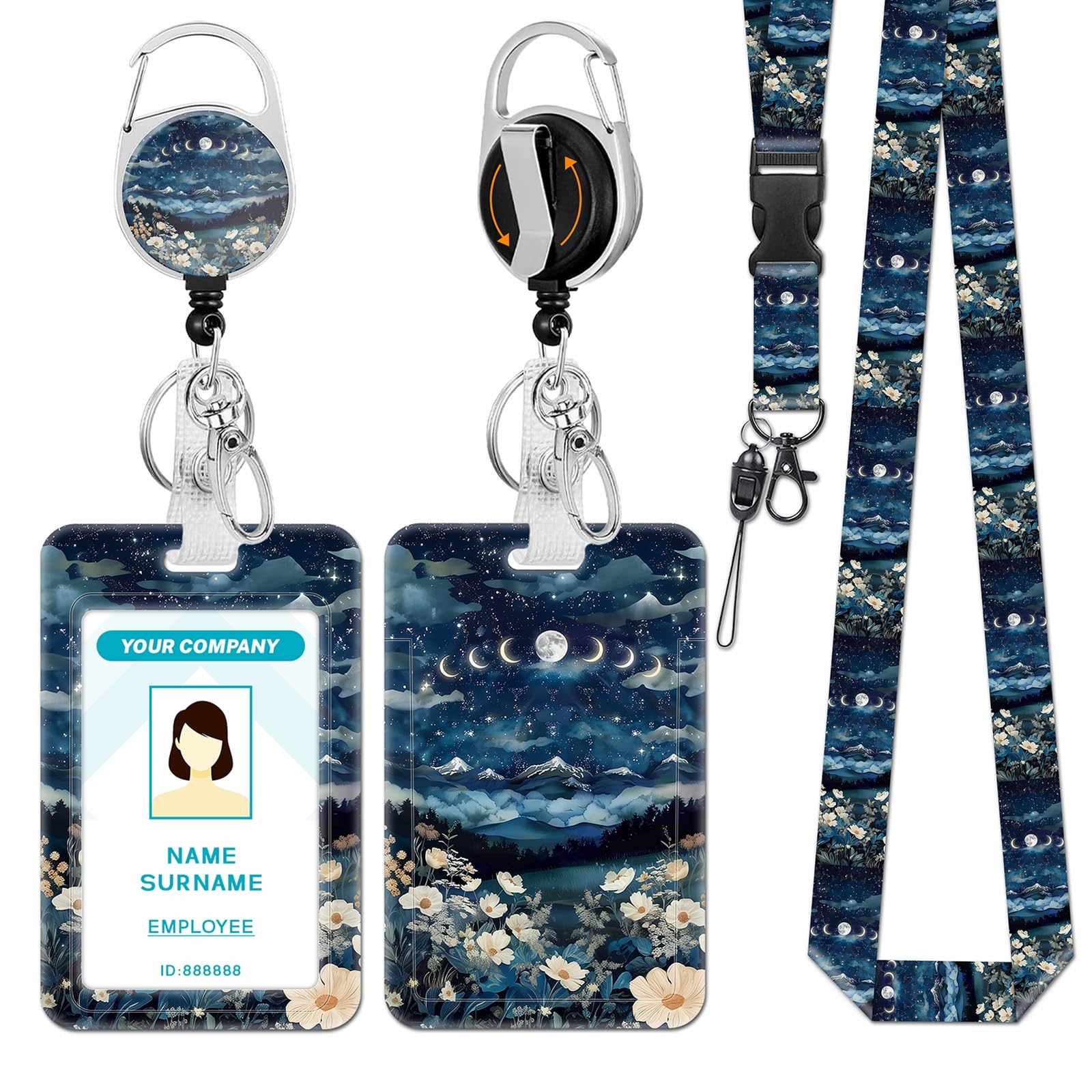 Amazon.com : Hancynir Lanyards for Id Badges, Moon Lunar Eclipse Badge ...