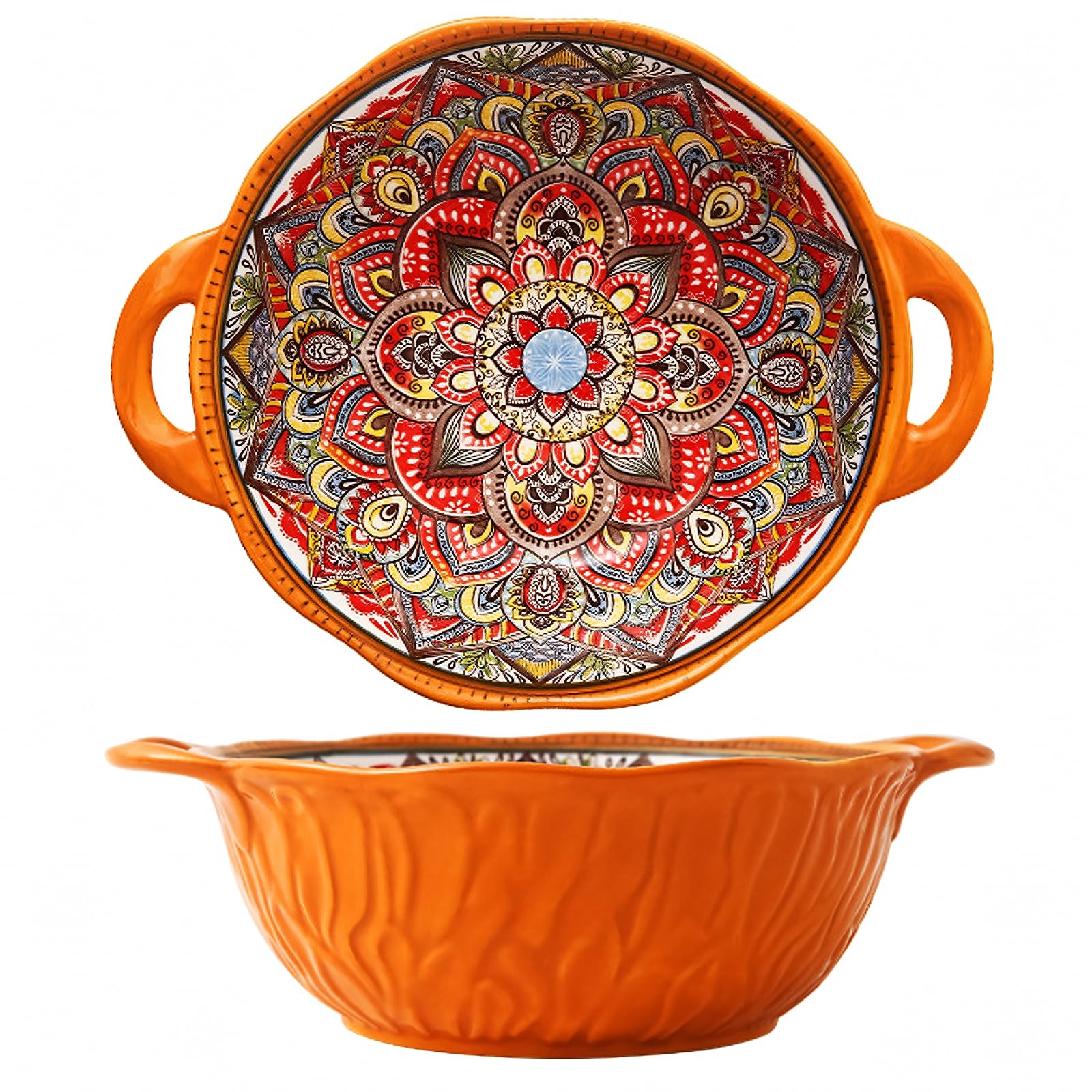 Amazon.com | 2 Pack Boho Ceramic Serving Bowls with Handles, 40 Oz ...