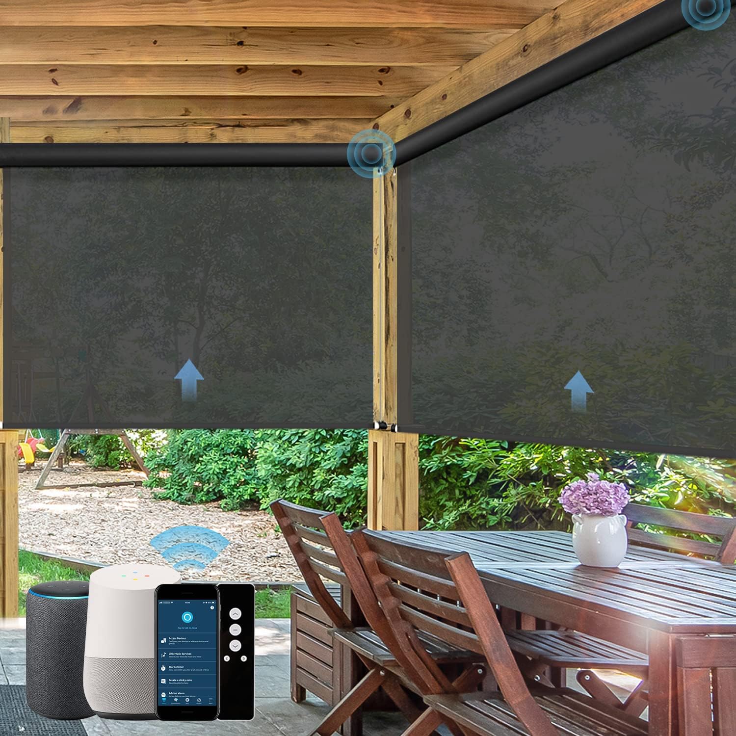 Amazon.com: WEFFORT Motorized Outdoor Roller Shades, Patio Roll Up ...