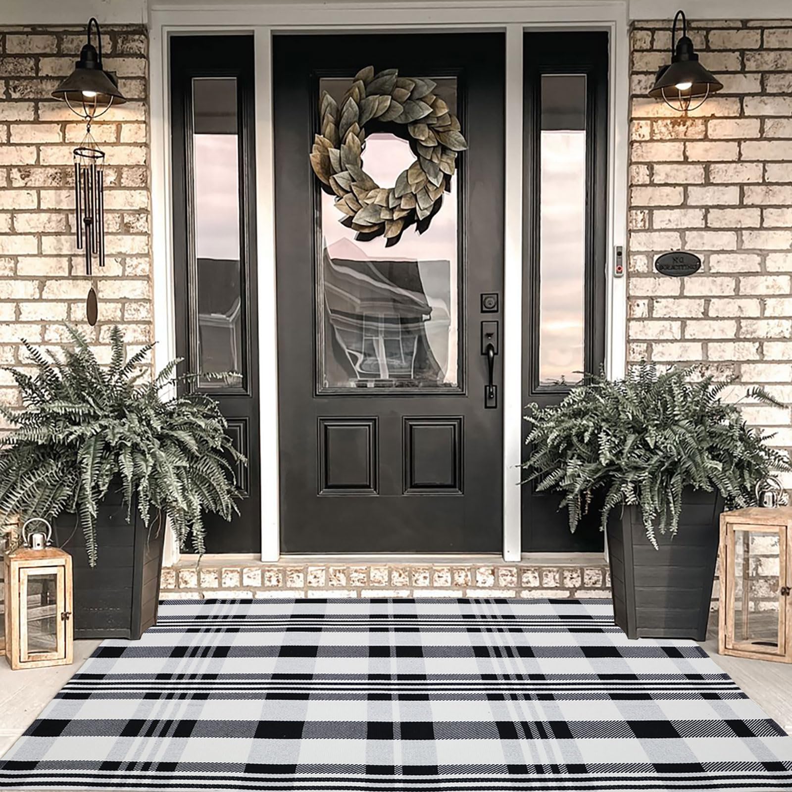Amazon.com: Christmas Plaid Outdoor Rug, 4' x 6' Black&White Check ...