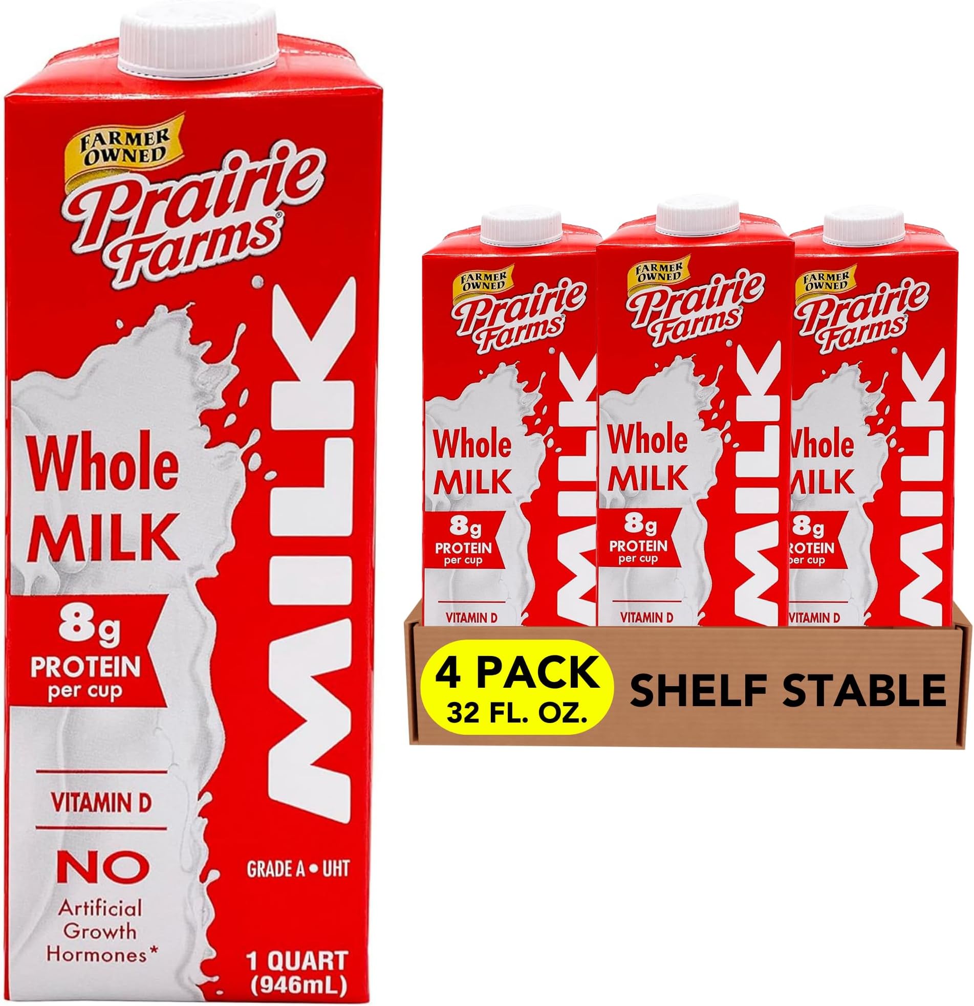 Amazon.com: Prairie Farms Whole Milk, Shelf Stable, Boxed & Ultra ...