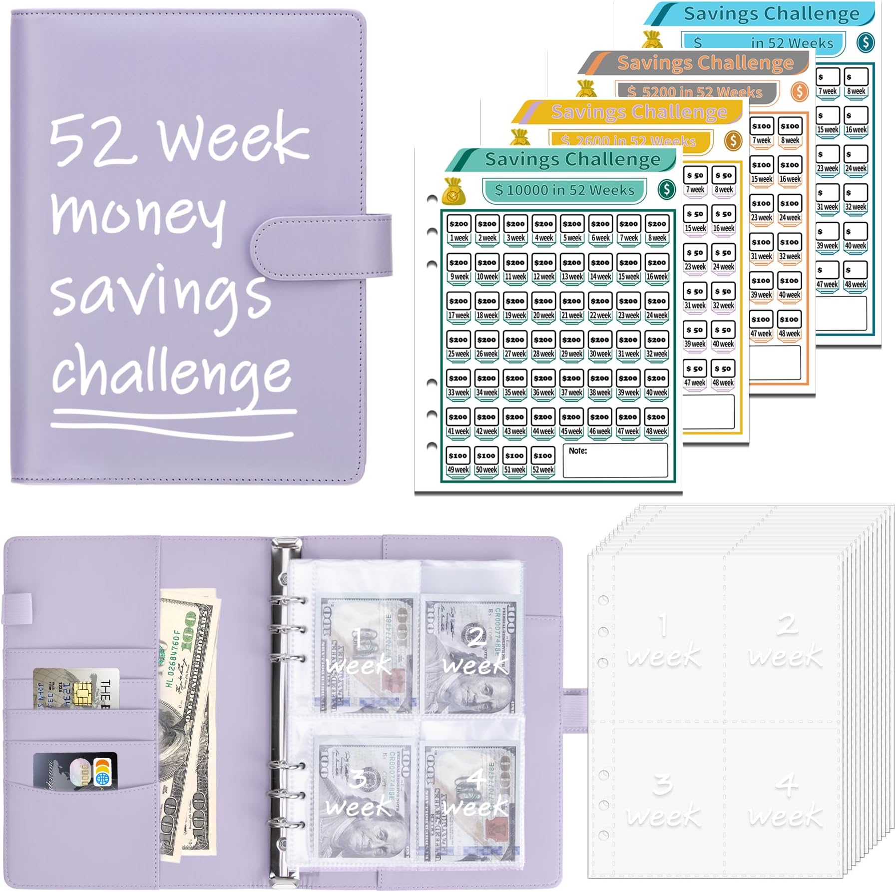 Amazon.com : Antner 52 Week Money Saving Challenge Binder with Cash ...