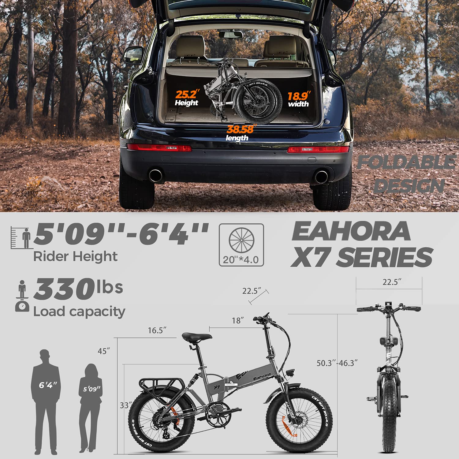 Electric Bike, EAHORA X7 Plus, 750W Powerful Bicycle, 14Ah Battery Stainless Aluminum Foldable ...