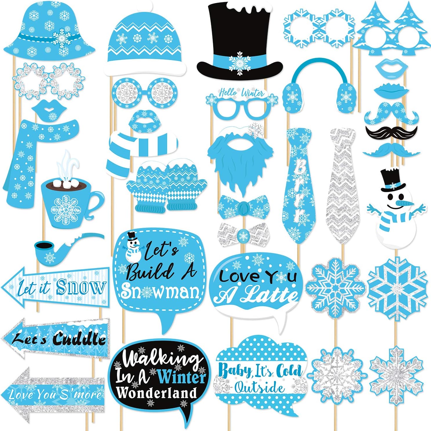 Amazon.com: 27 Pieces Snowflake Photo Booth Props Kit, Holiday and ...