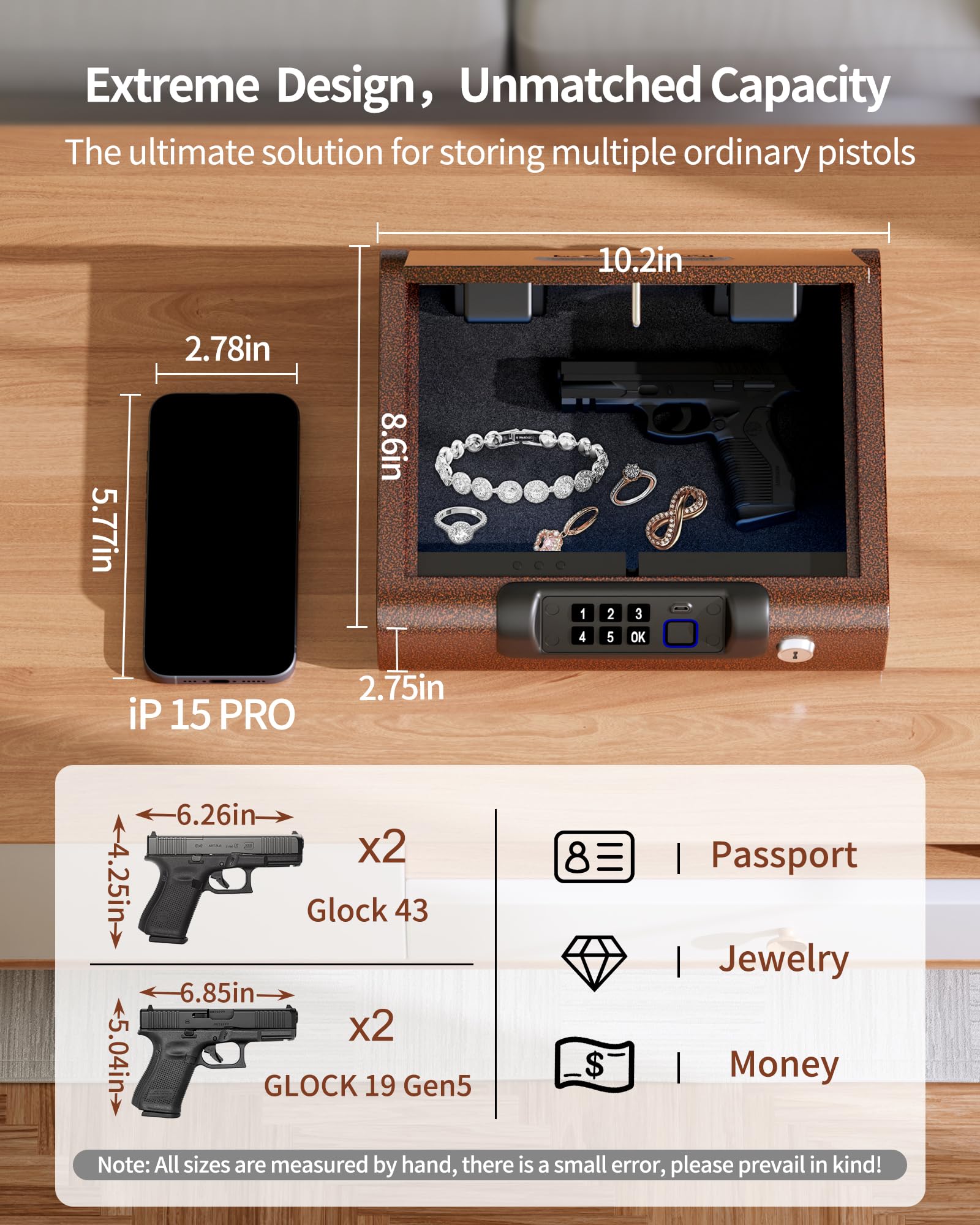 Snapklik Gun Safe Biometric Gun Safe For Pistols 3 Ways Unlock