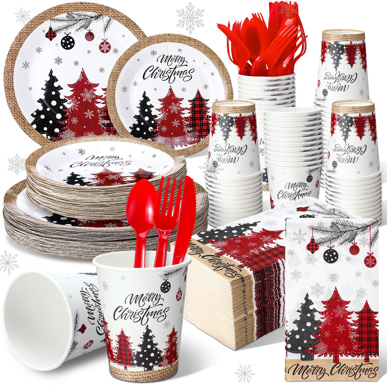 Amazon.com: Sinmoe 400 Pcs Christmas Dinnerware Set Disposable ...