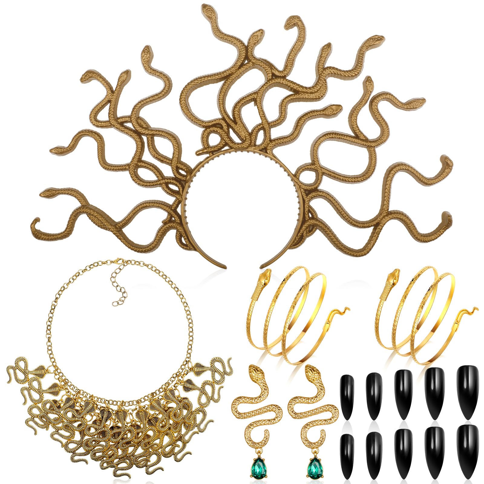 Amazon.com: Huquary 5 Pcs Halloween Medusa Snake Costume Set for Women ...