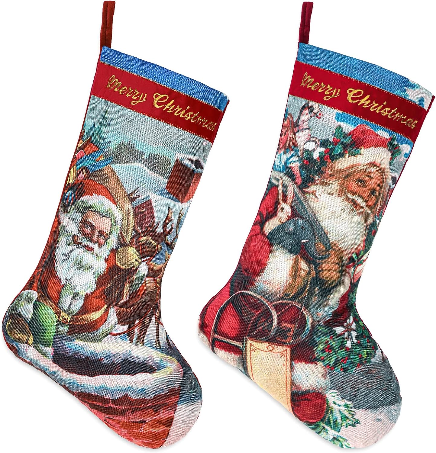 Amazon.com: AnyDesign 2 Pack Vintage Santa Claus Stockings 18 Inch ...