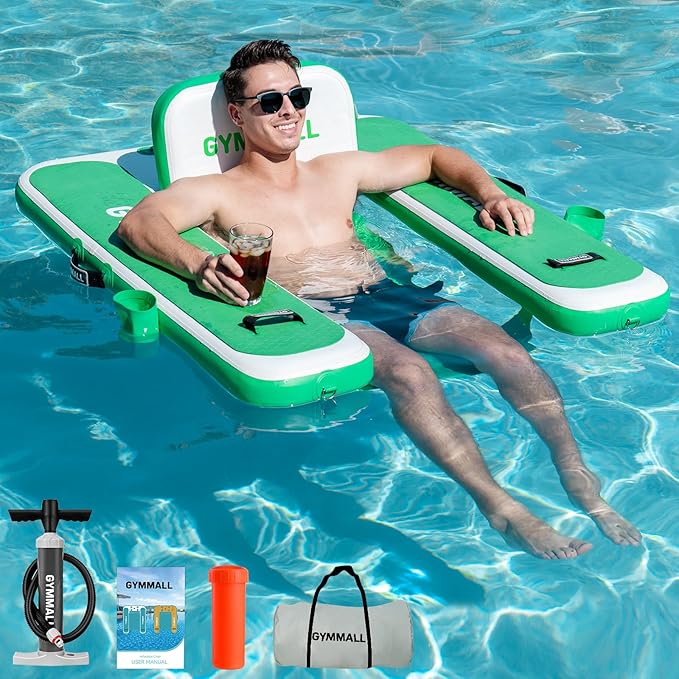 GYMMALL Inflatable Tanning Pool Lounger Float, 47" L×39" W Pool Chair ...
