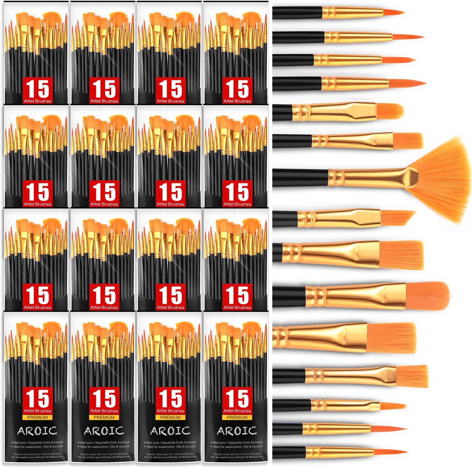 Amazon.com: AROIC Acrylic Paint Brush Set,16pack/240pcs Nylon Hair Oil ...