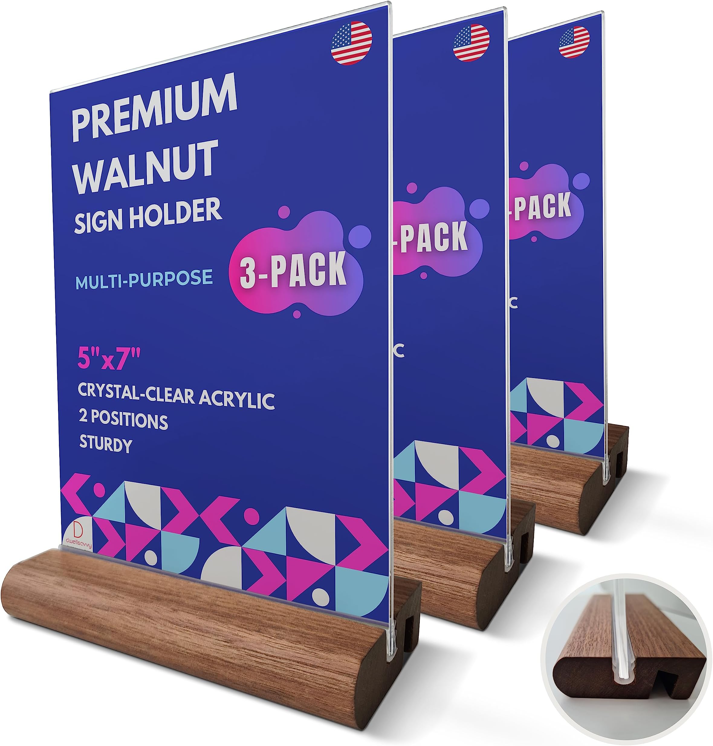 Amazon.com: DS® Acrylic Sign Holder 5x7" [3-PACK] | Walnut Wood Base ...