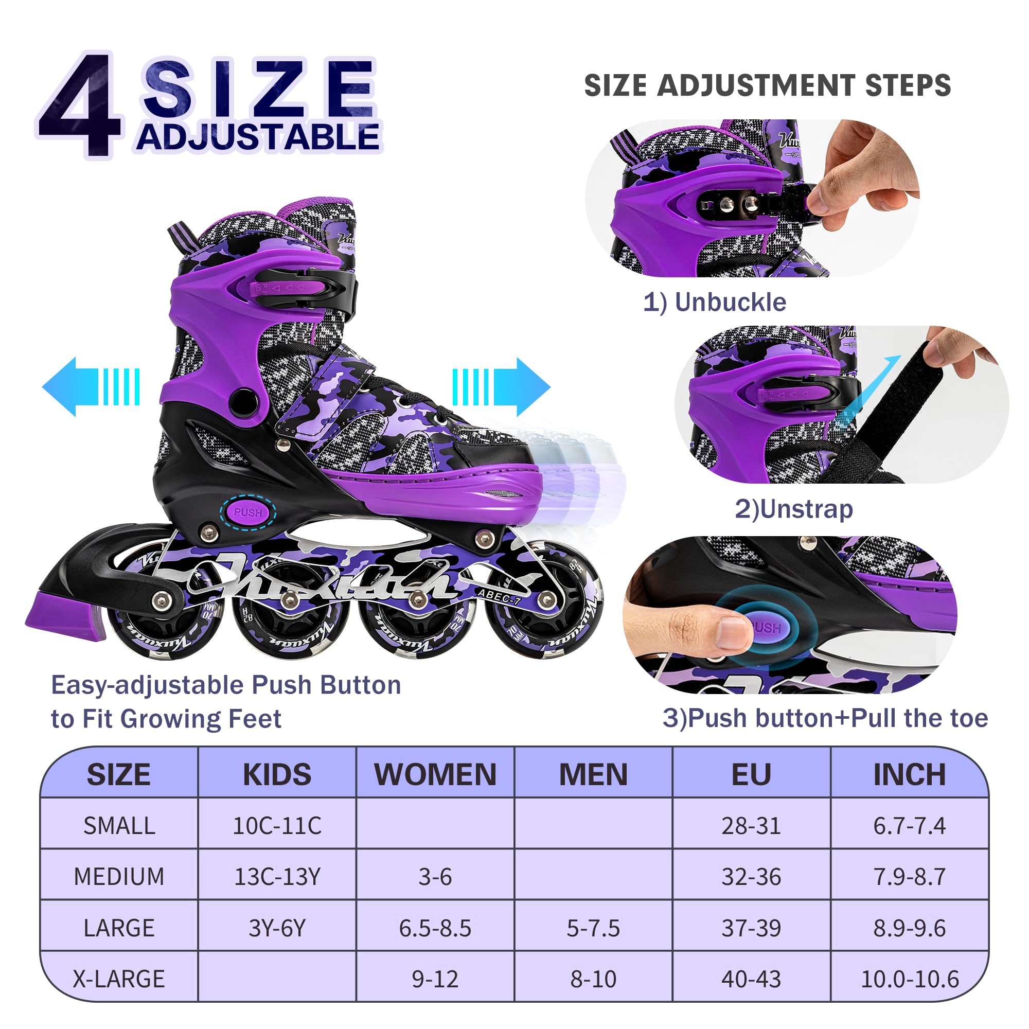 Kuxuan Skates Adjustable Inline Skates for Girls and Women with Full ...