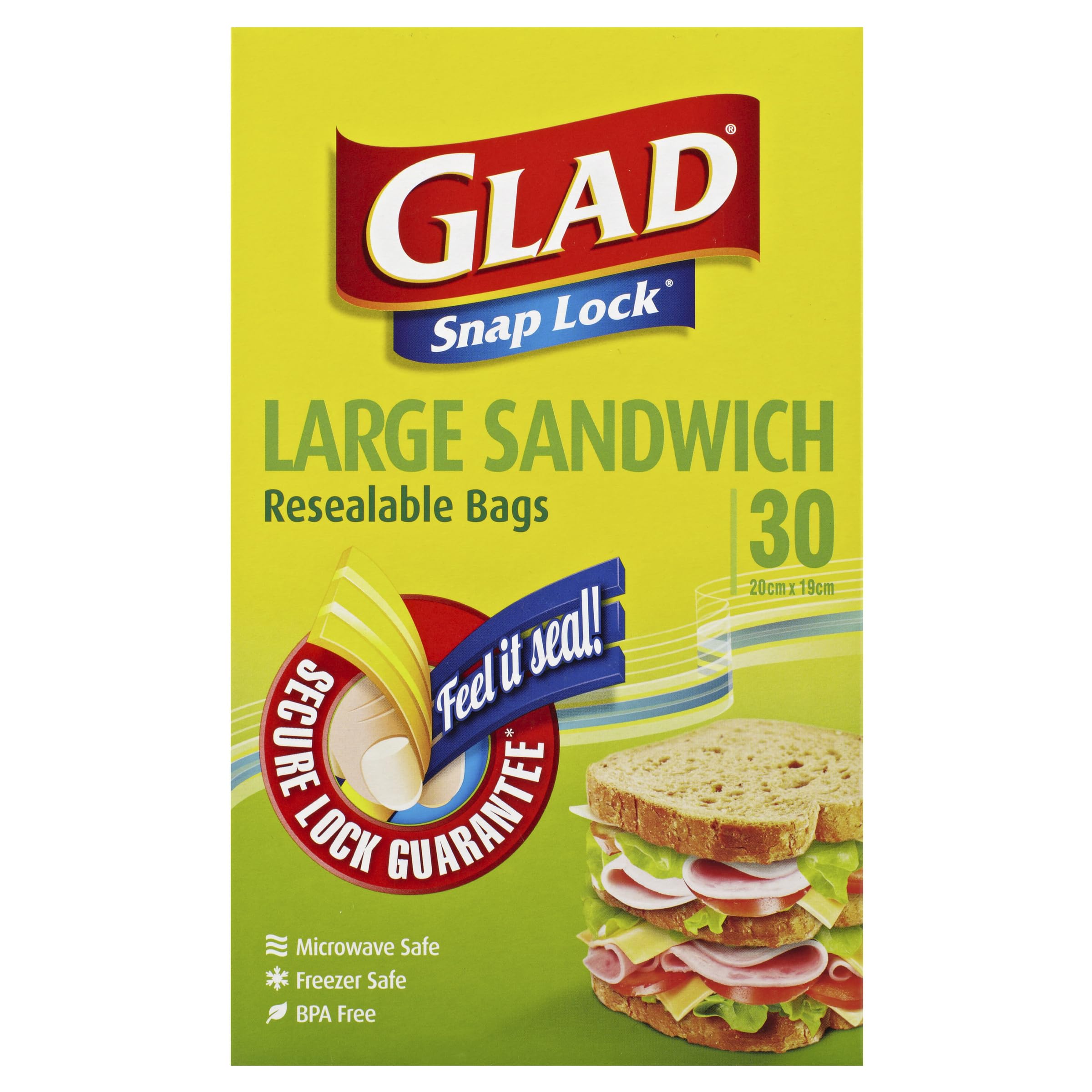 Glad Snap Lock Resealable Large Sandwich Bags, BPA Free, Microwave ...