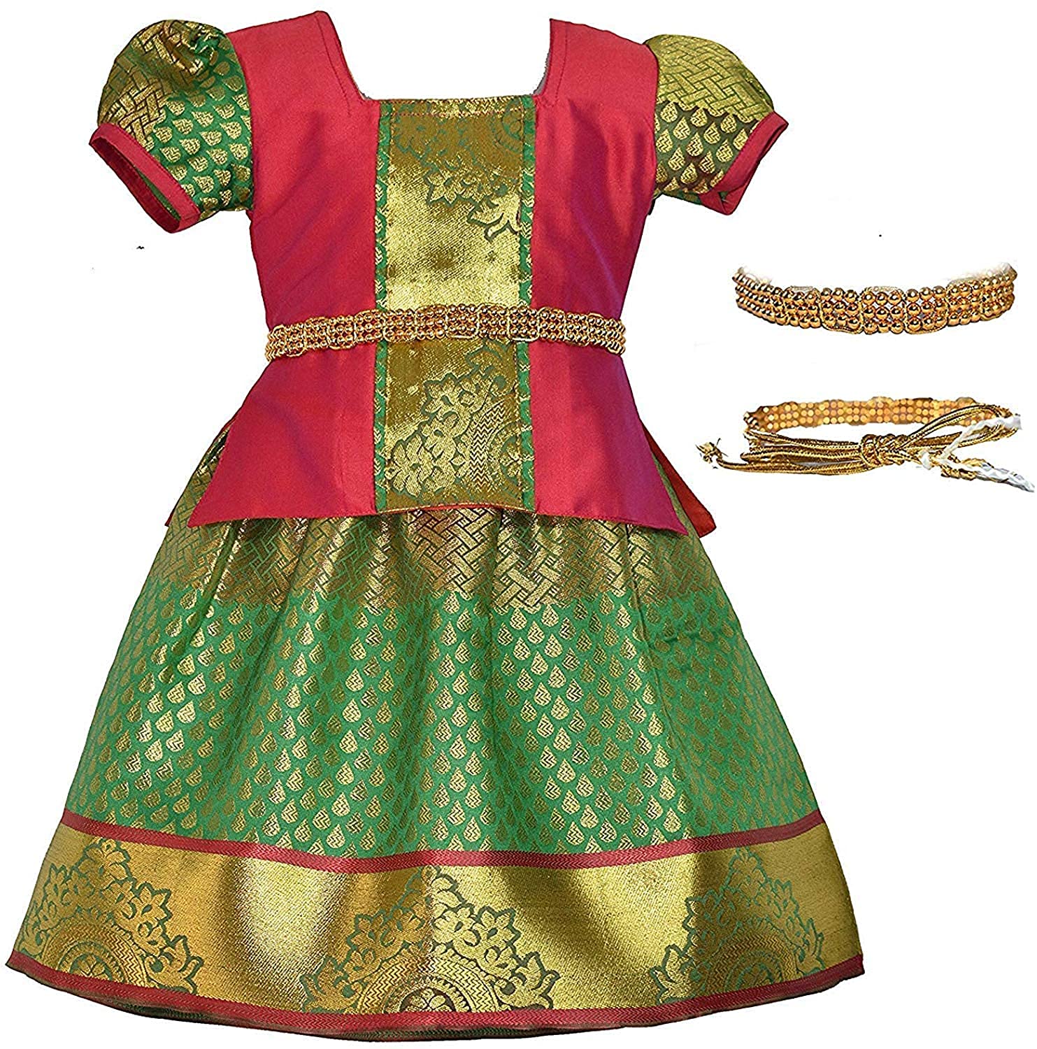 Buy KrishnaaPattu Pavadai New Born Baby Kids Lehenga Traditional Silk ...