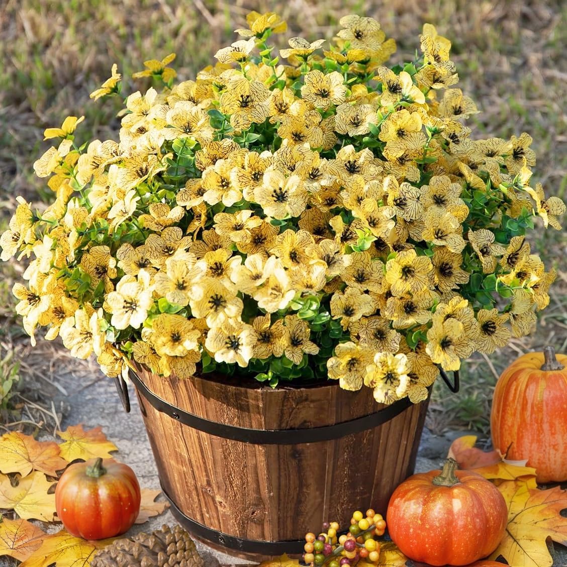 Amazon.com: florisso Artificial Fake Fall Yellow Mums Flowers Plants ...