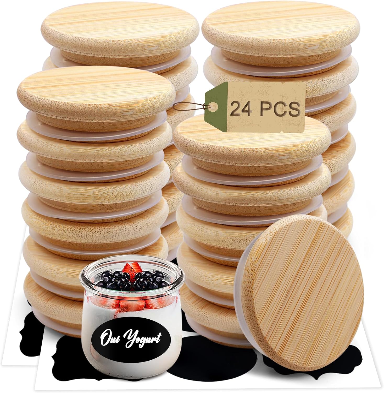 Amazon.com: Oui Yogurt Jar Lids, Cymuber Leak Proof Wooden Lids Set ...