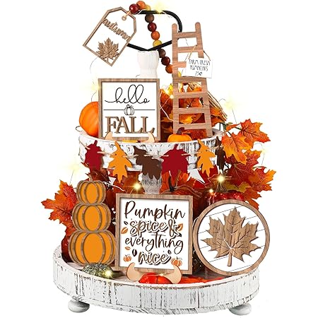 Amazon.com: 15 Pcs Fall Tiered Tray Decor Set Hello Fall Decor Autumn ...