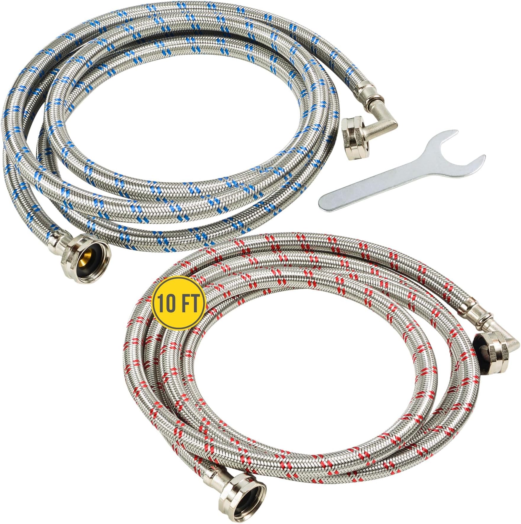 Amazon.com: KEJJNYER 2 Pack 10 FT Stainless Steel Washing Machine Hoses ...