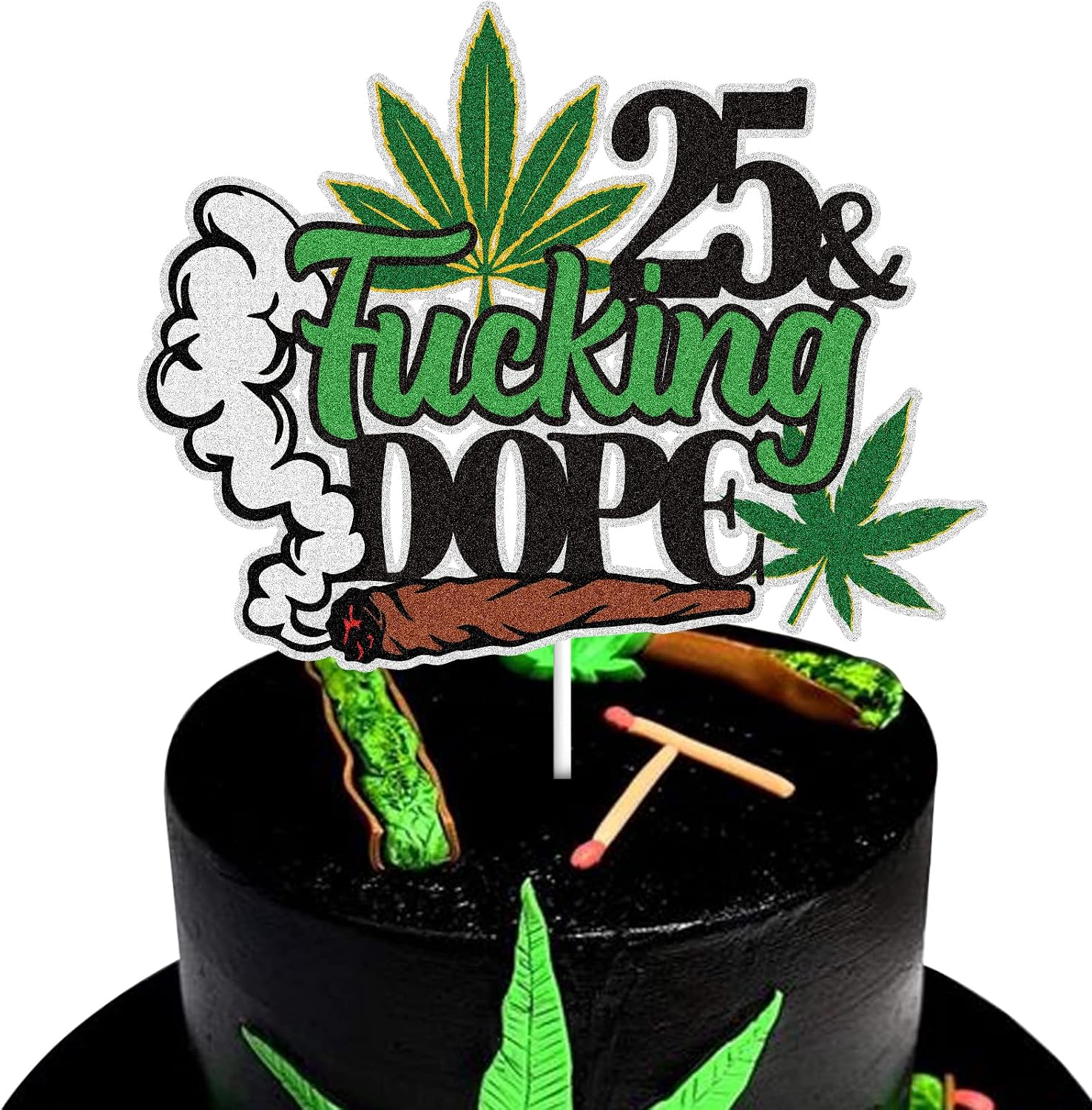 Amazon.com: 25 Birthday Cake Topper Twenty Five Years Old Black Green ...
