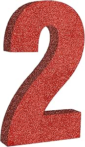 Amazon.com: TONIFUL 7.8 Inch Red Glitter Number 2 Wooden Table ...