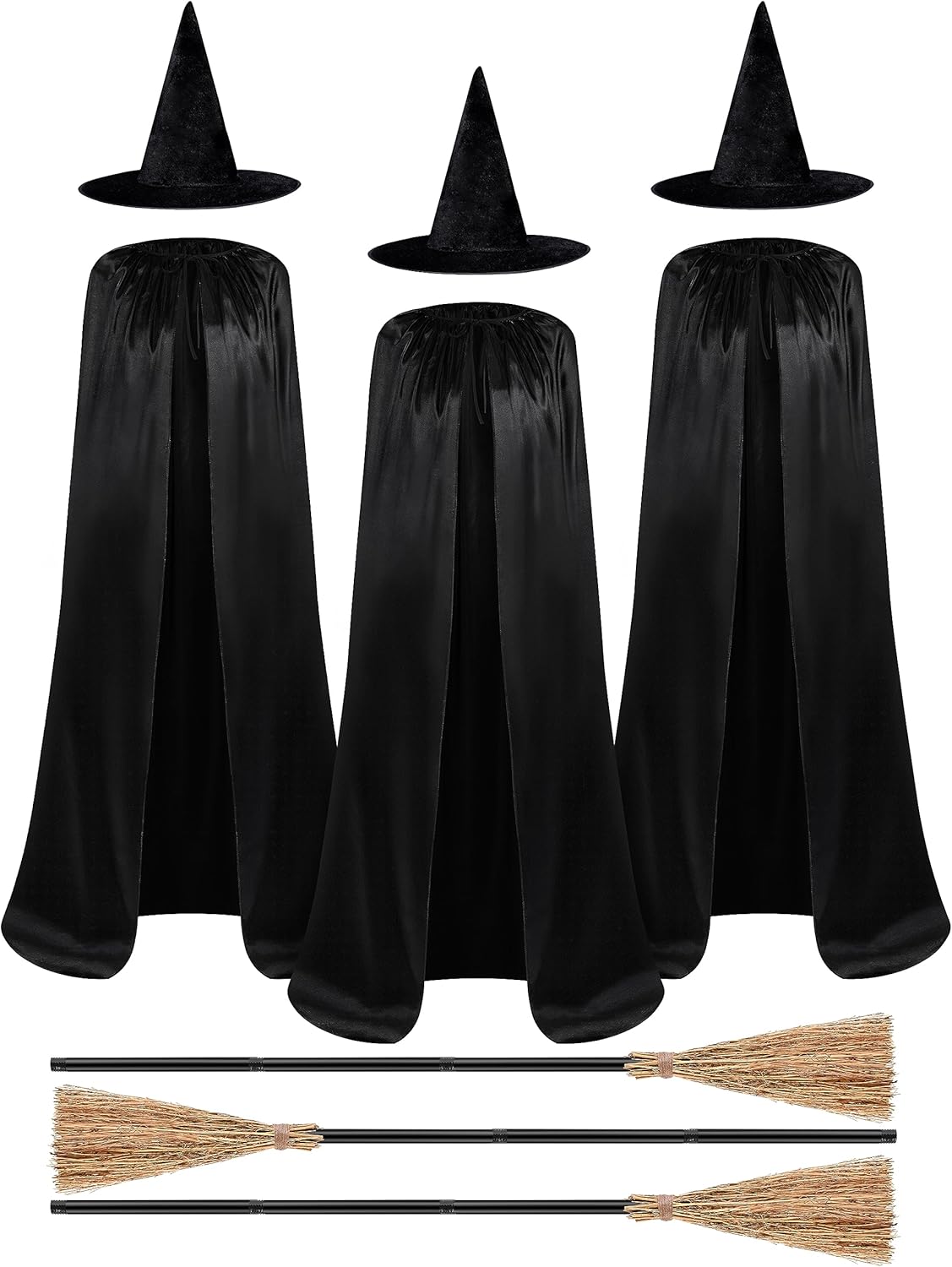 Amazon.com: 9 Pieces Adult Halloween Witches Cape Broom Hat Cosplay Costume Men and Women Black ...