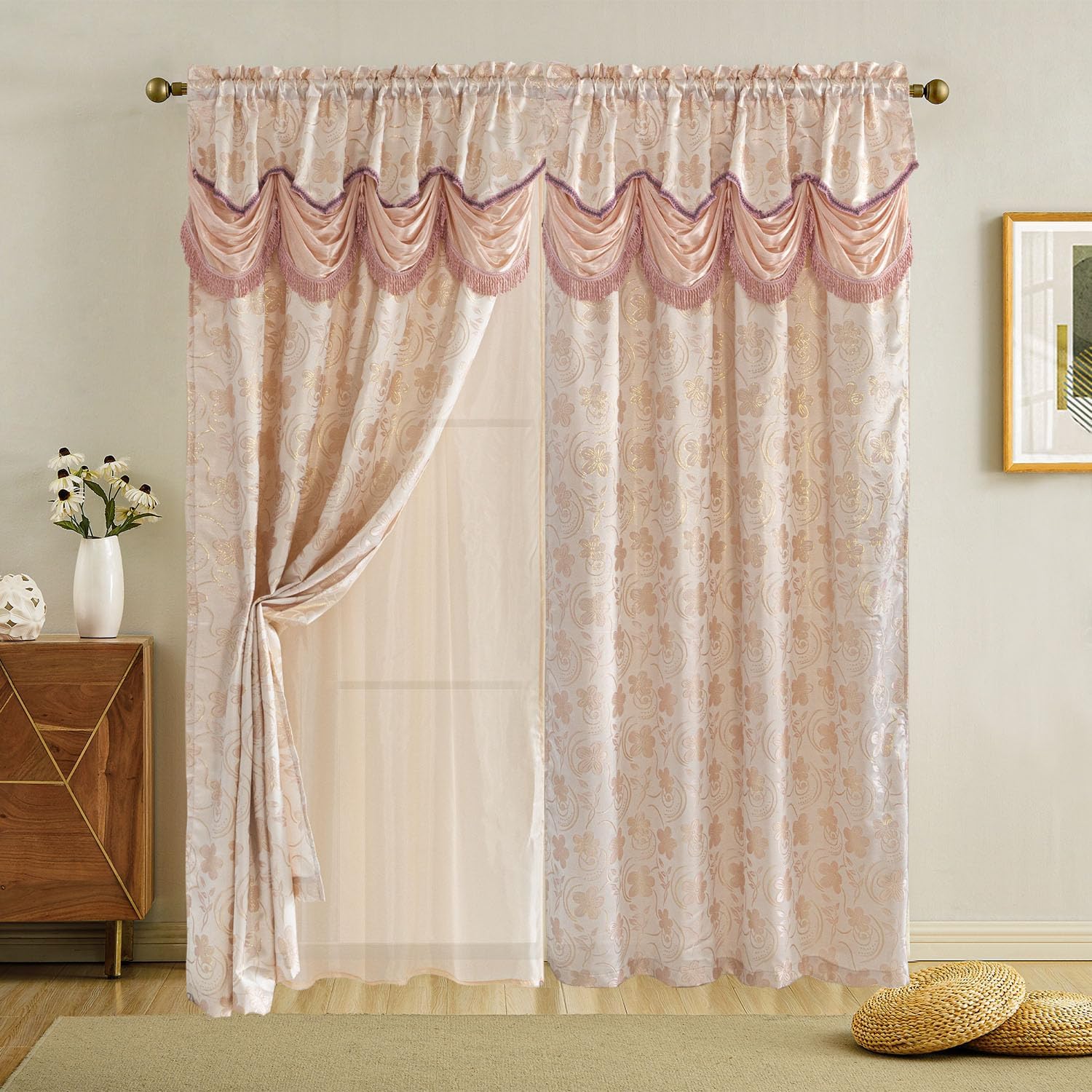 Amazon.com: July Joy Jacquard Window Floral Curtain Panel Drape with ...